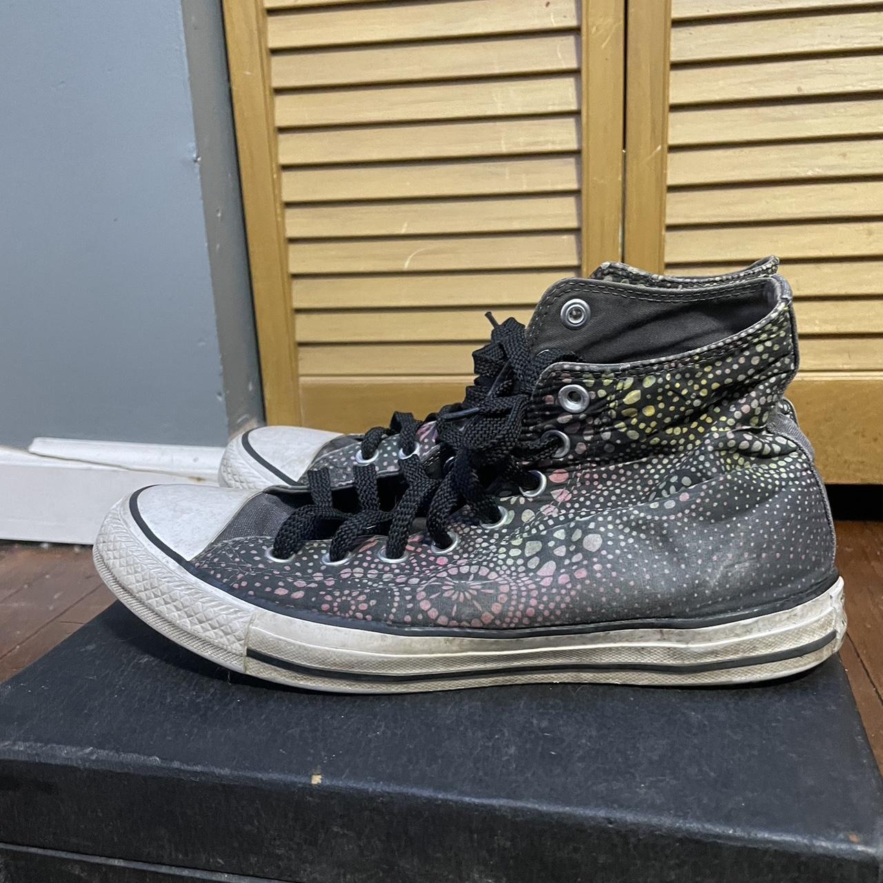 Multi colored converse with changed laces worn a lot - Depop