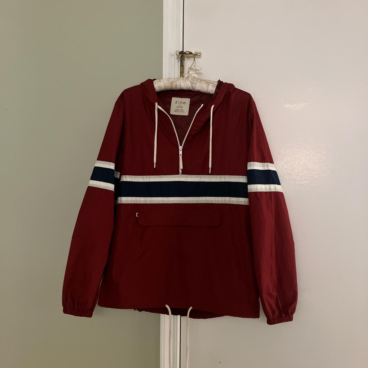 Maroon hooded windbreaker Brand: Zine - Depop