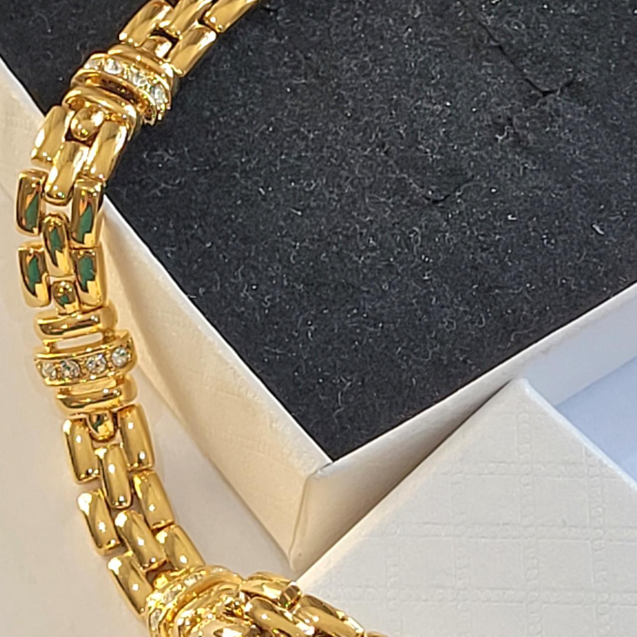 Stunning 9CT Gold plated brick wall link gem set... - Depop