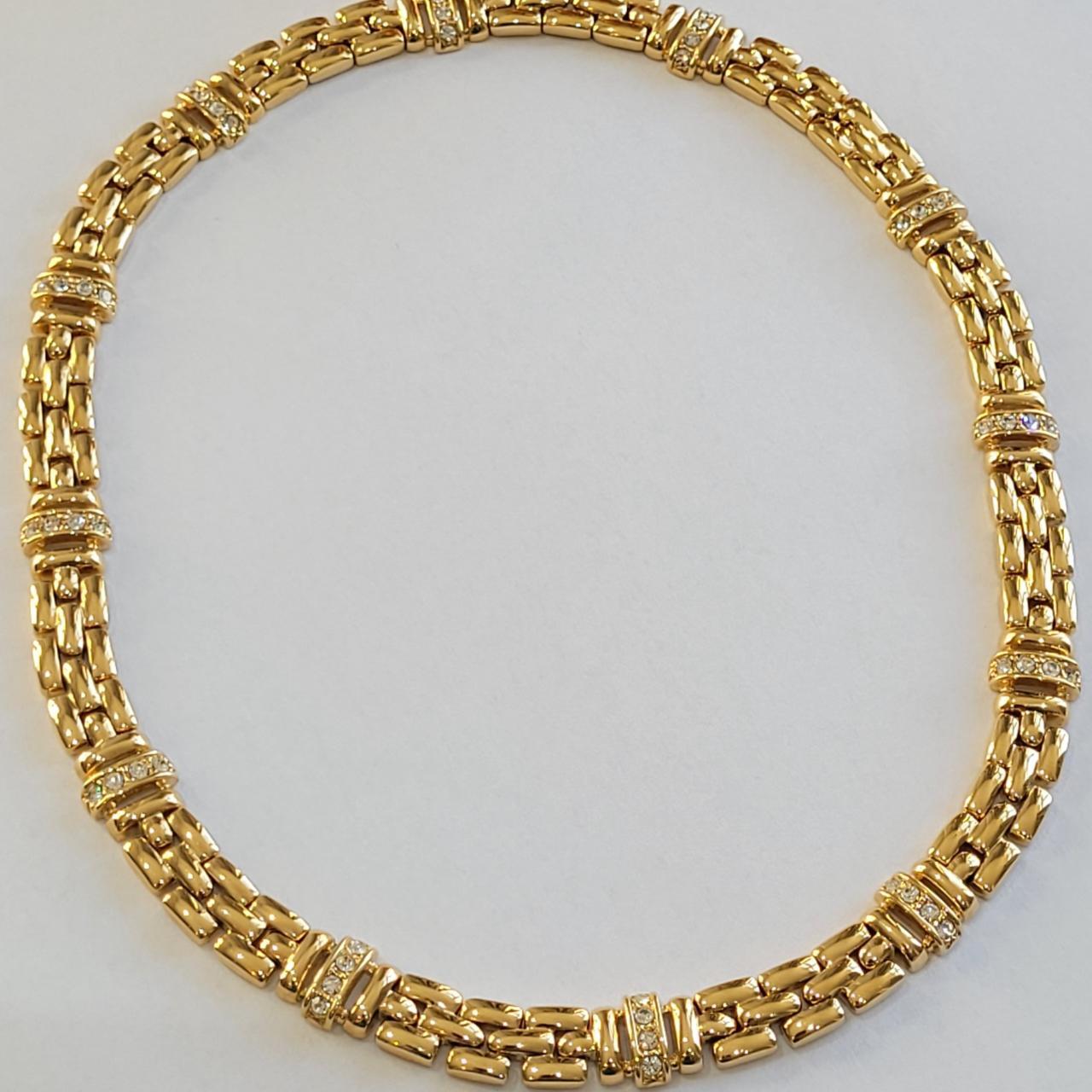 Stunning 9CT Gold plated brick wall link gem set... - Depop