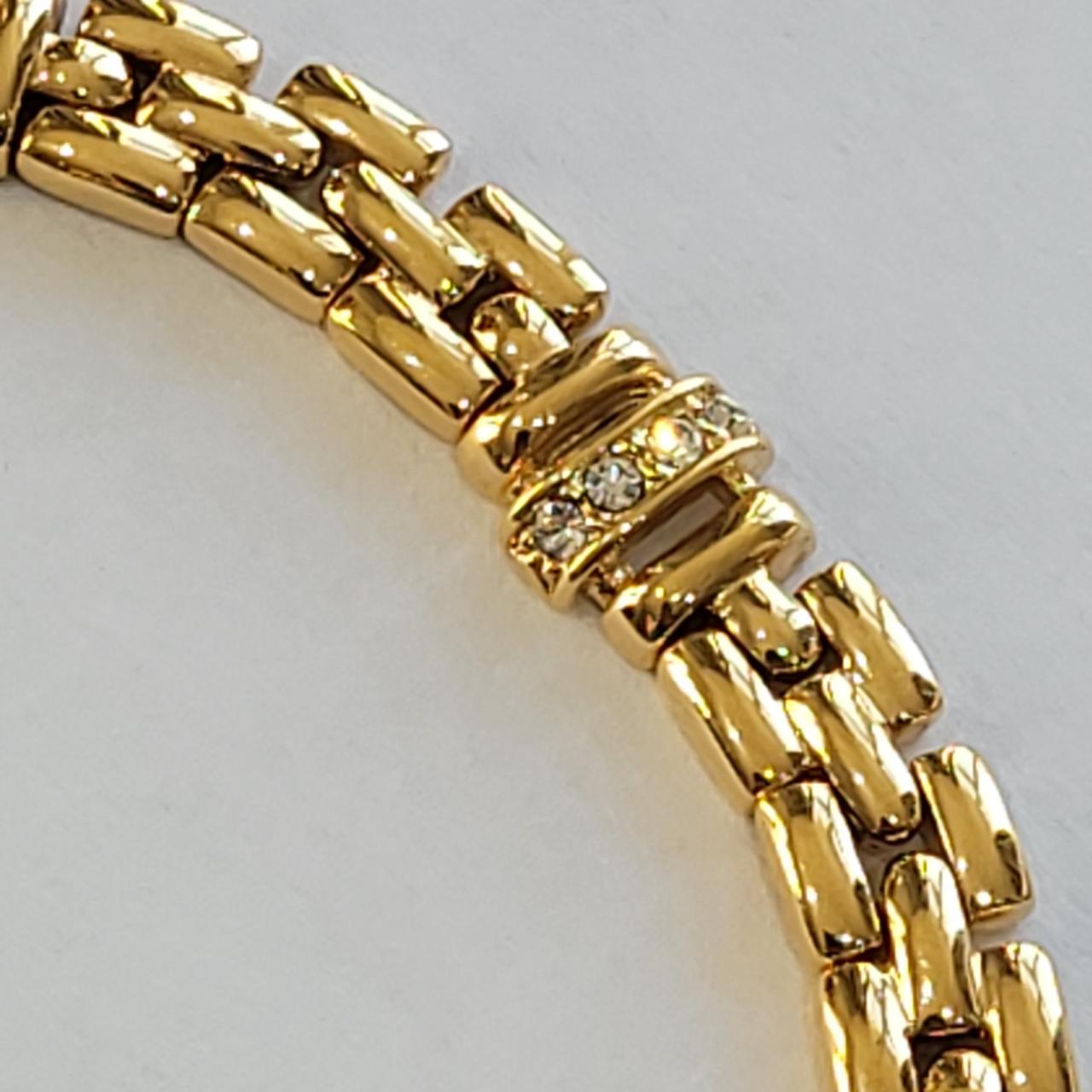 Stunning 9CT Gold plated brick wall link gem set... - Depop