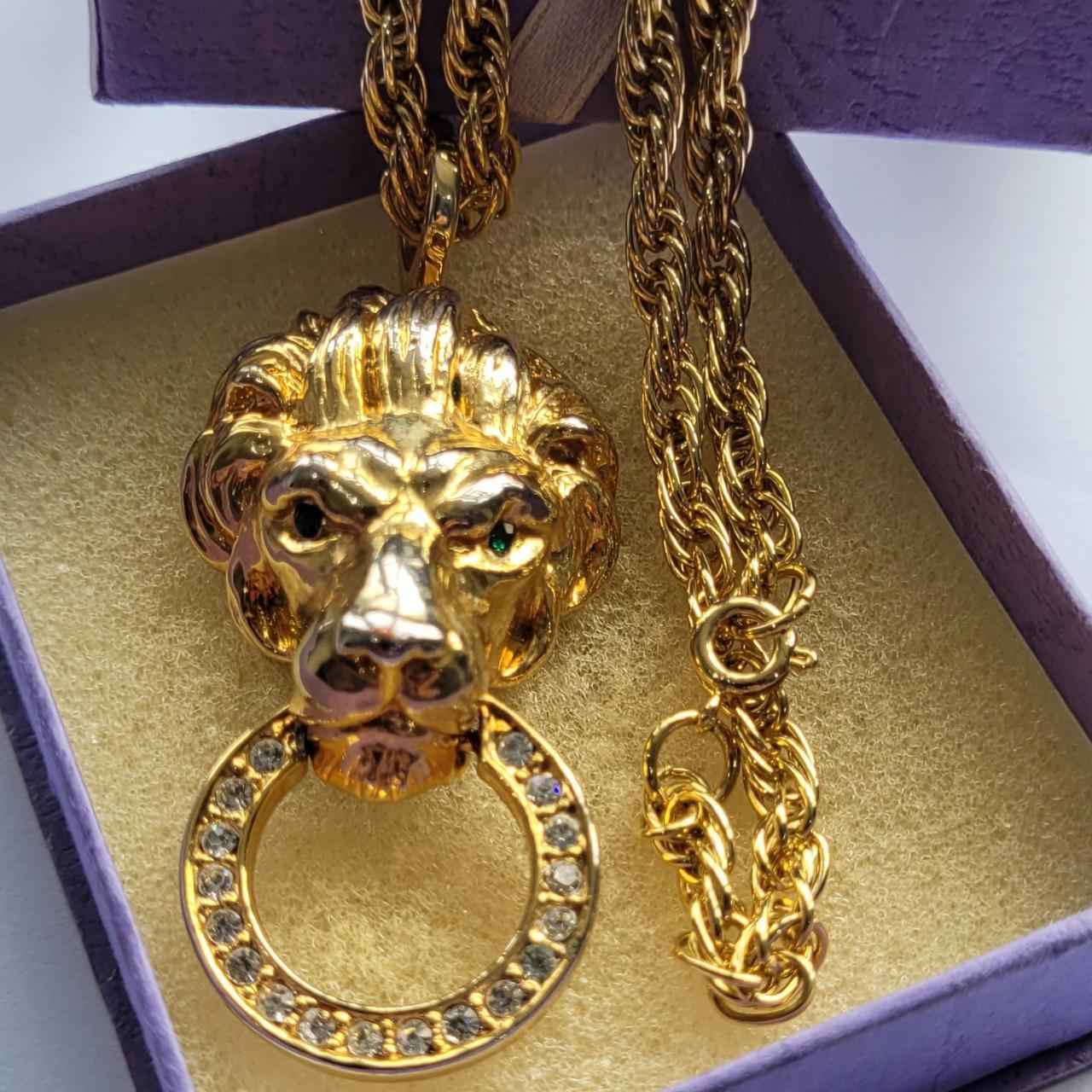 Very beautiful Gold plated lion pendant with gold... - Depop