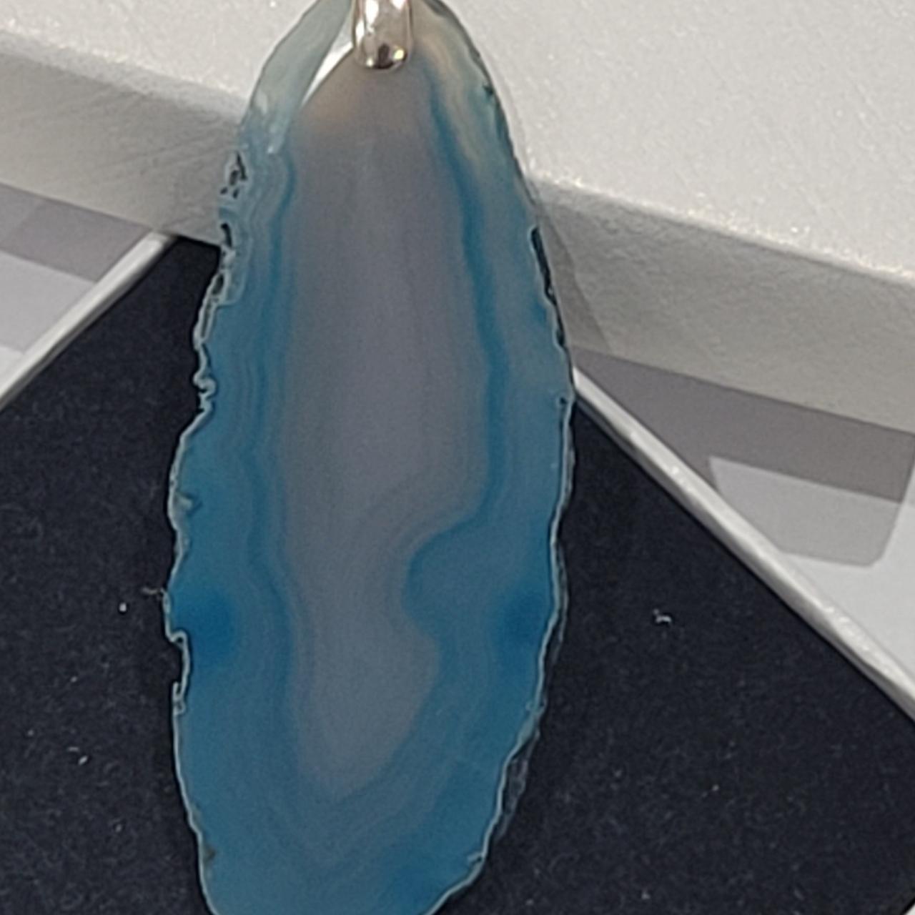 Very beautiful blue slice silver 925 agate large... | Depop