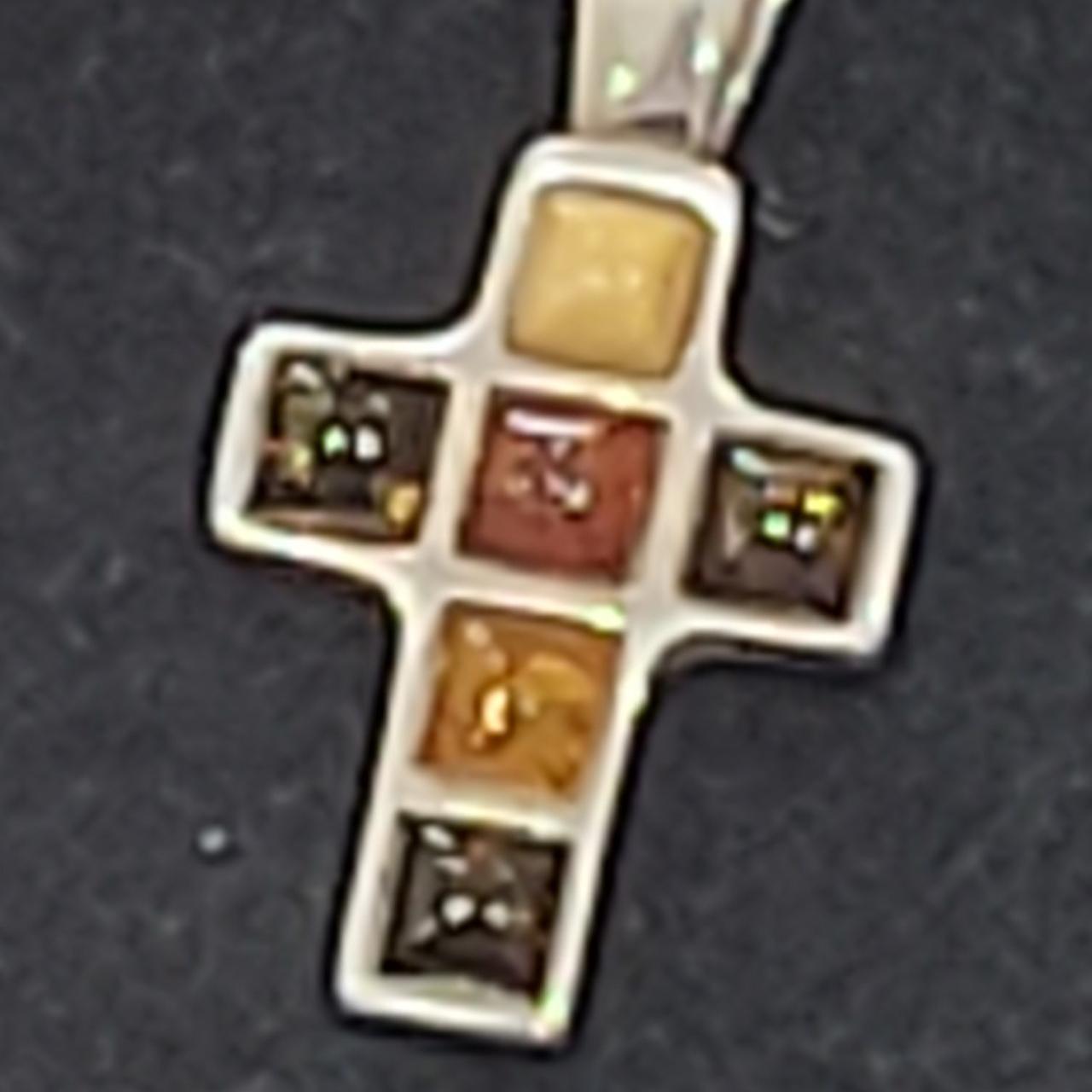 Stunning mixed colour baltic amber cross silver 925... - Depop