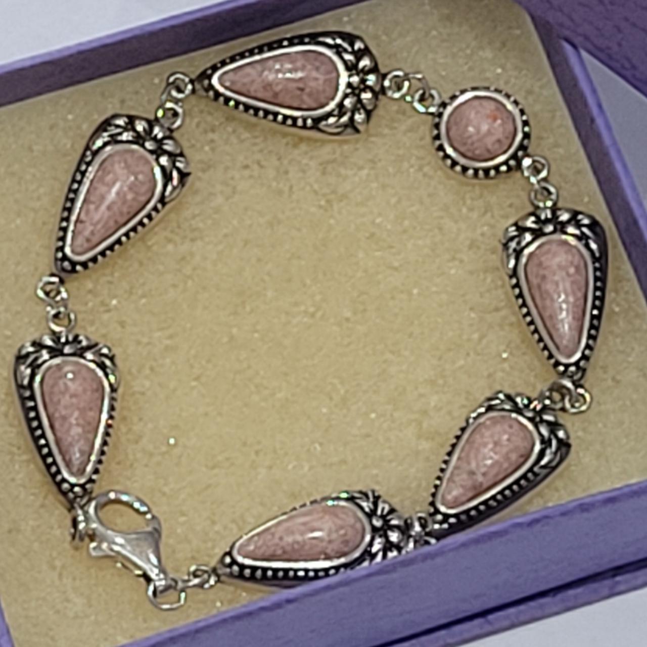 Stunningly beautiful baby pink stone silver 925... | Depop