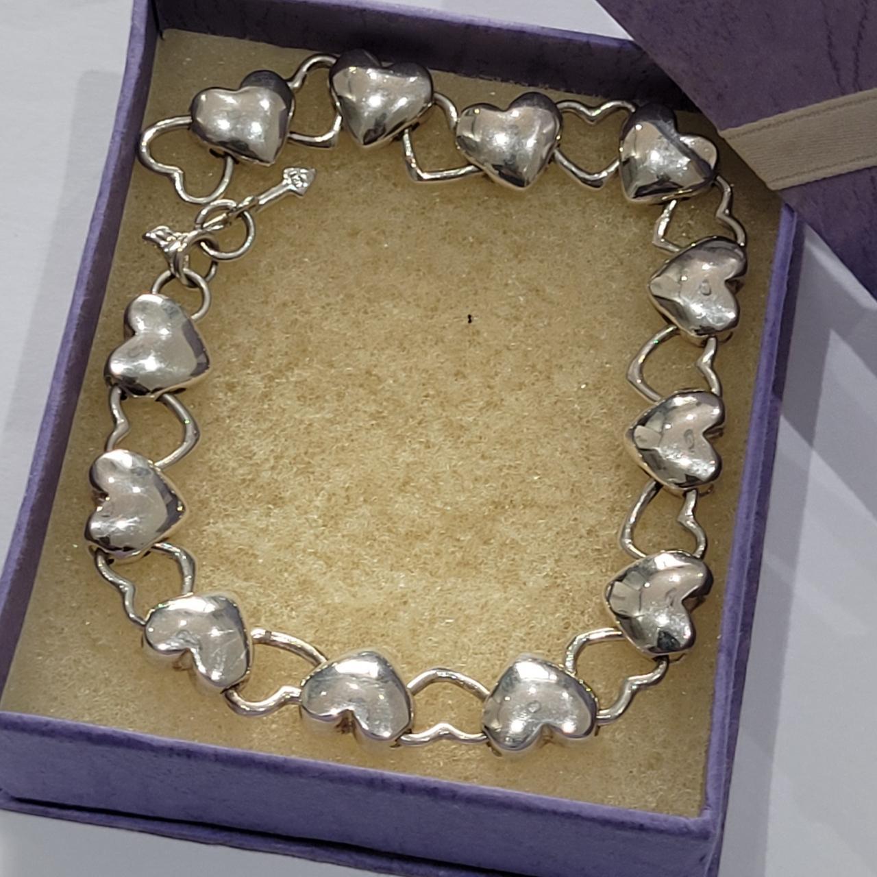 Stunning silver 925 heart shape link bracelet -... - Depop