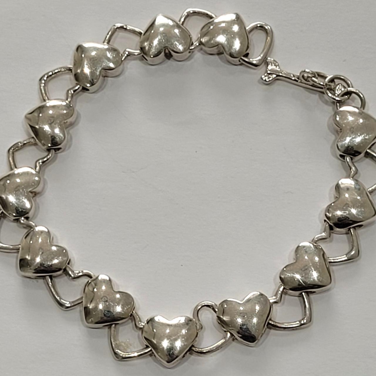 Stunning silver 925 heart shape link bracelet -... - Depop