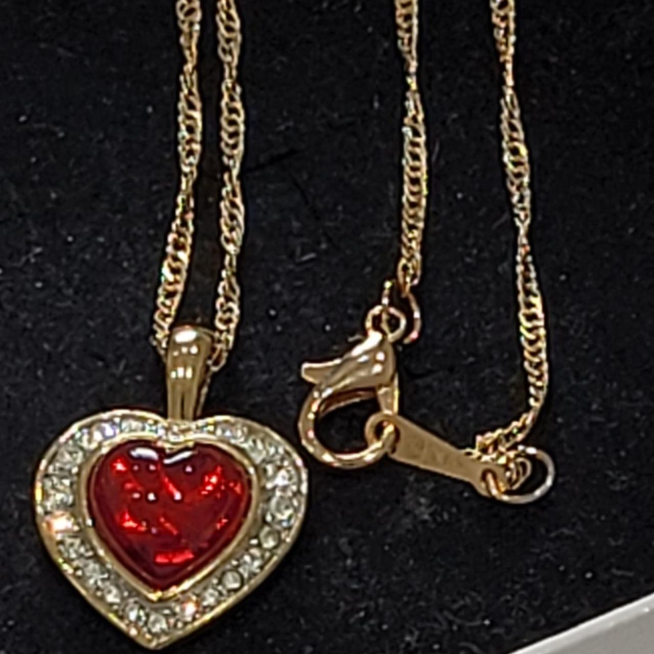 Beautiful Vintage Pendant, red glass heart in... - Depop