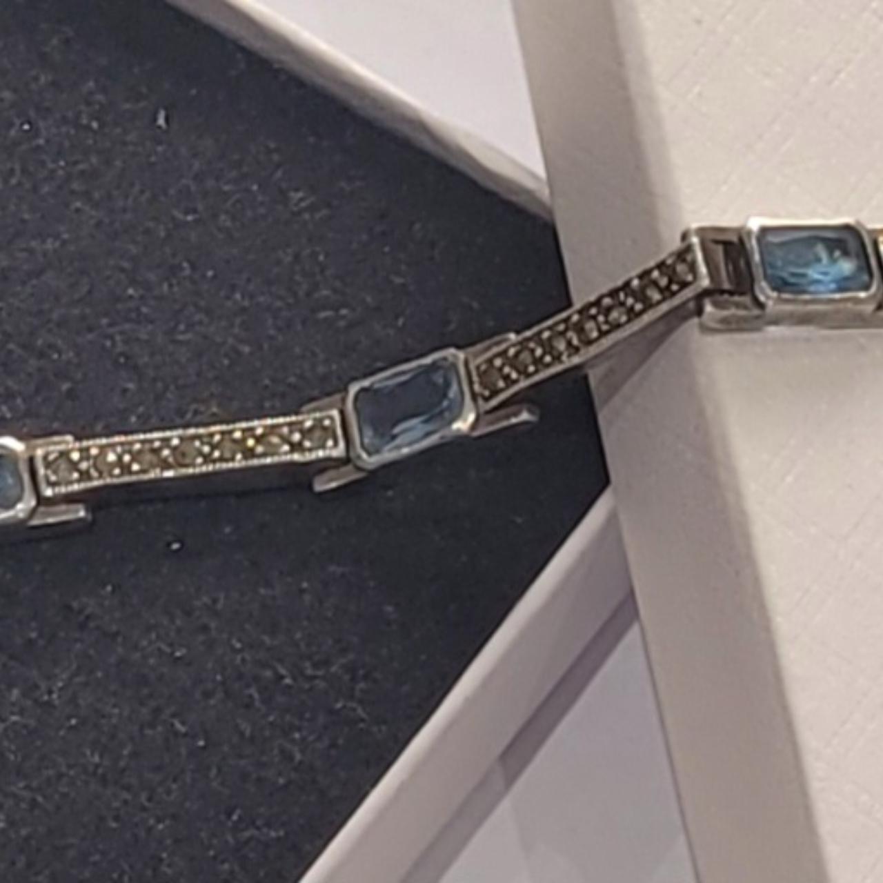 Pretty Vintage Sterling Silver Topaz Marcasite... - Depop