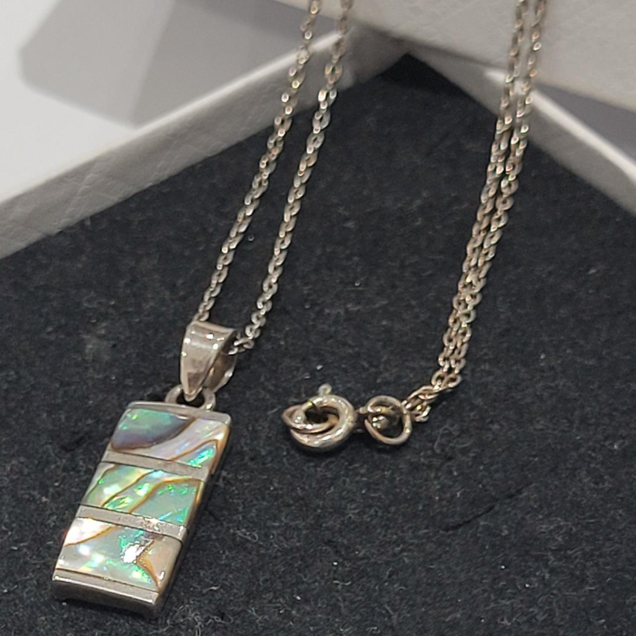 Stunning silver 925 Inlaid Abalone Rainbow Shell... - Depop
