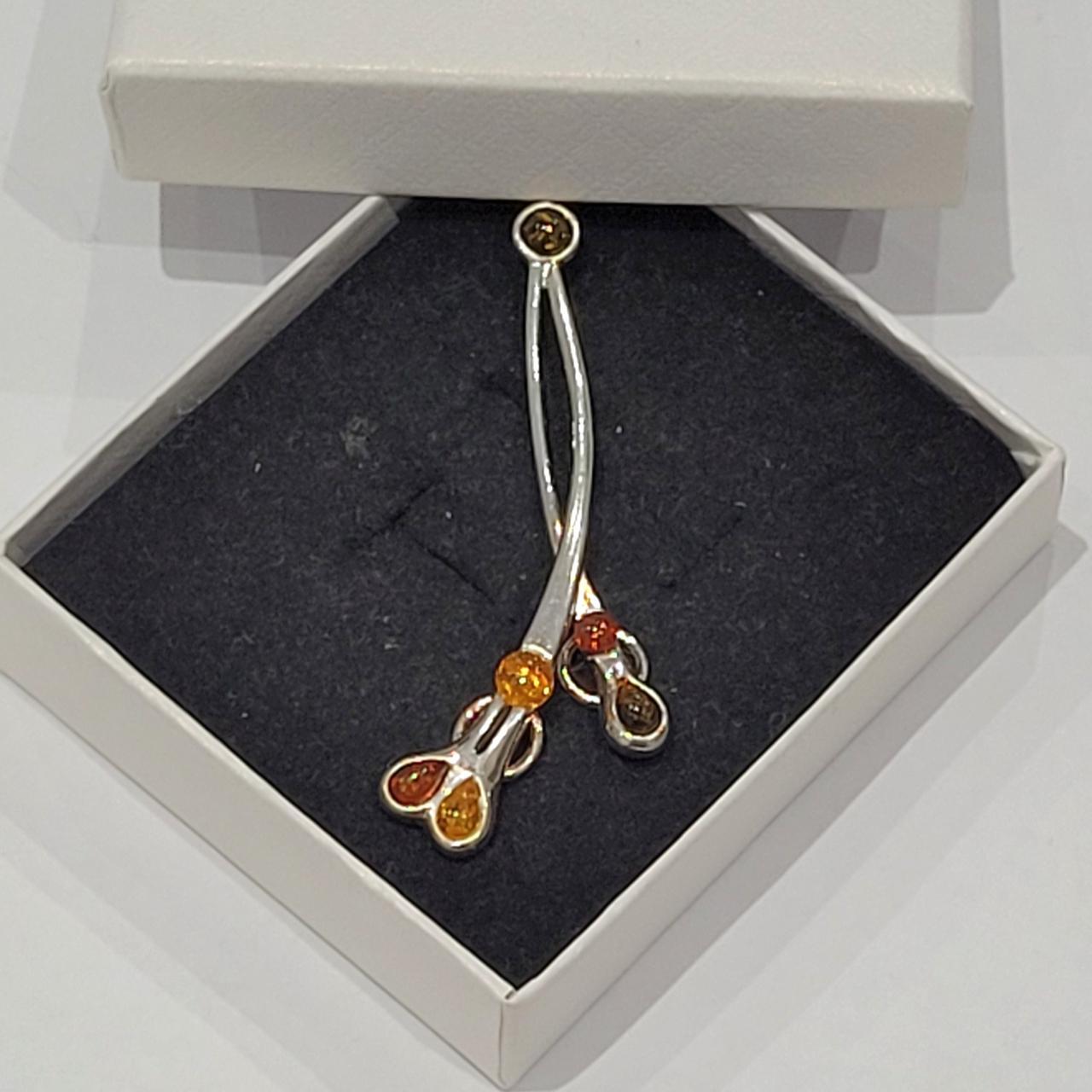 Beautiful ,Silver 925 Modernist Amber Pendant -... | Depop