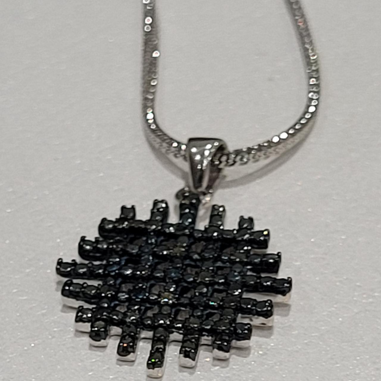 Elegant silver 925 blue diamond cross-hatch pendant... | Depop