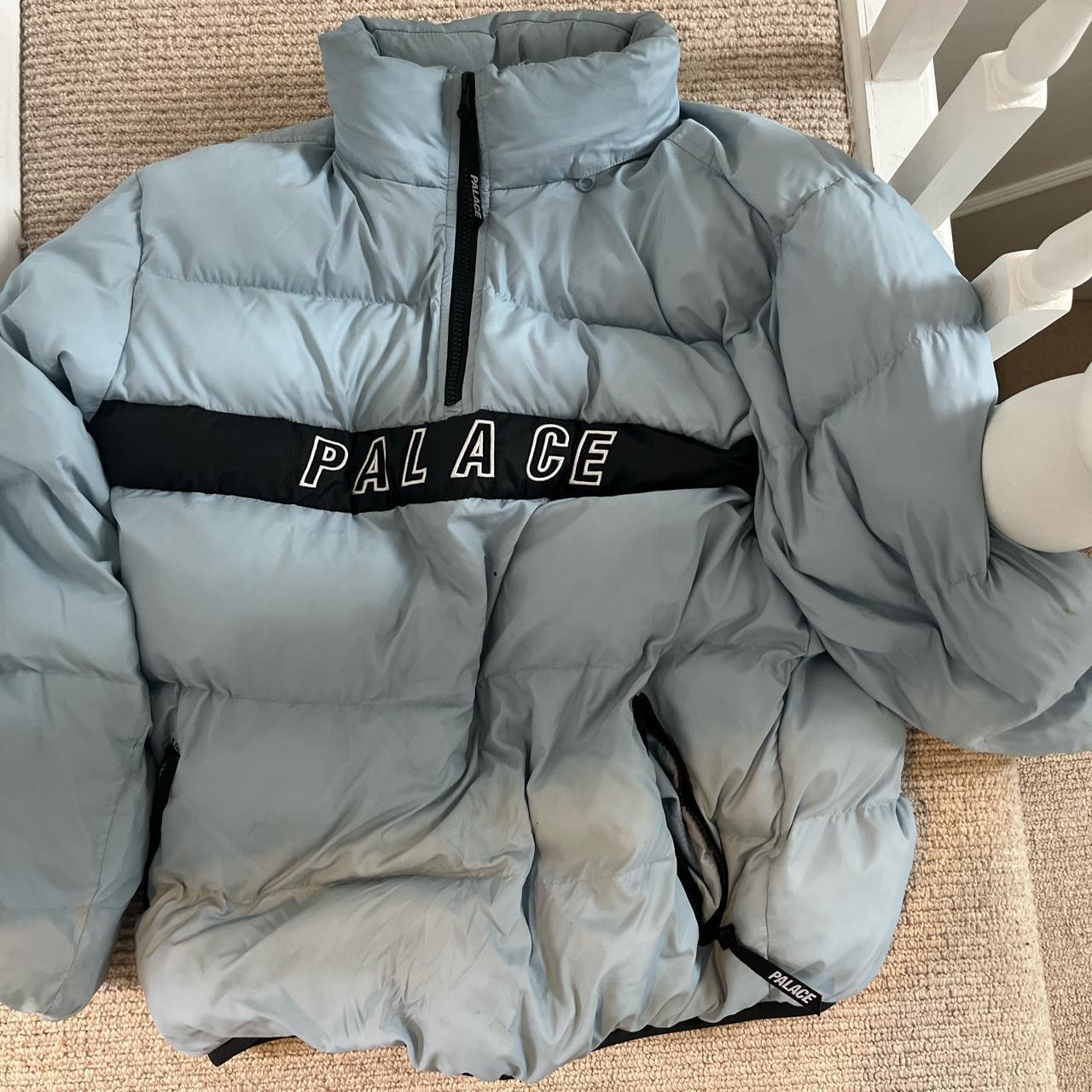 Palace light blue puffer jacket 100% real Hood... - Depop