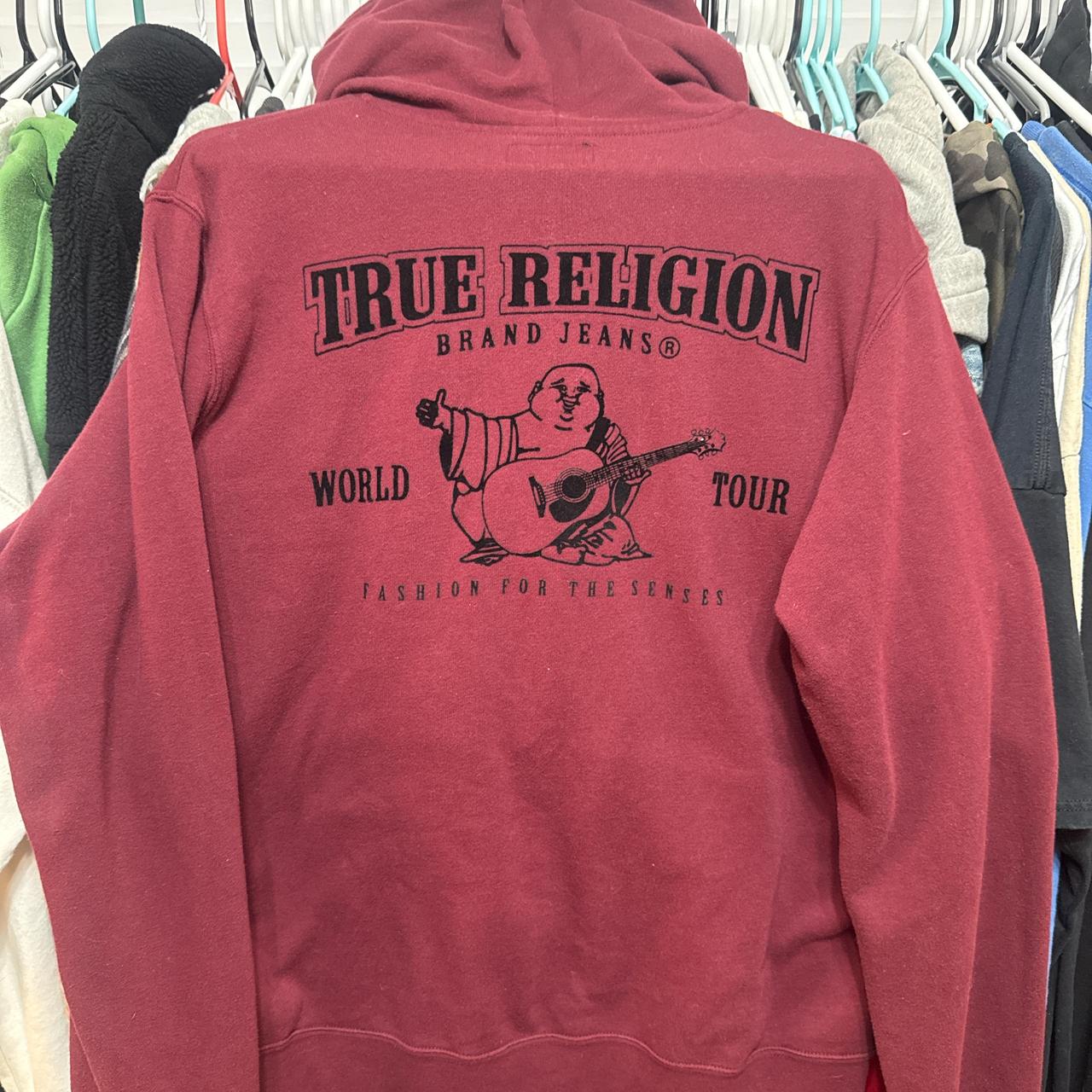 True Religion Maroon Zip Up Hoodie | Depop