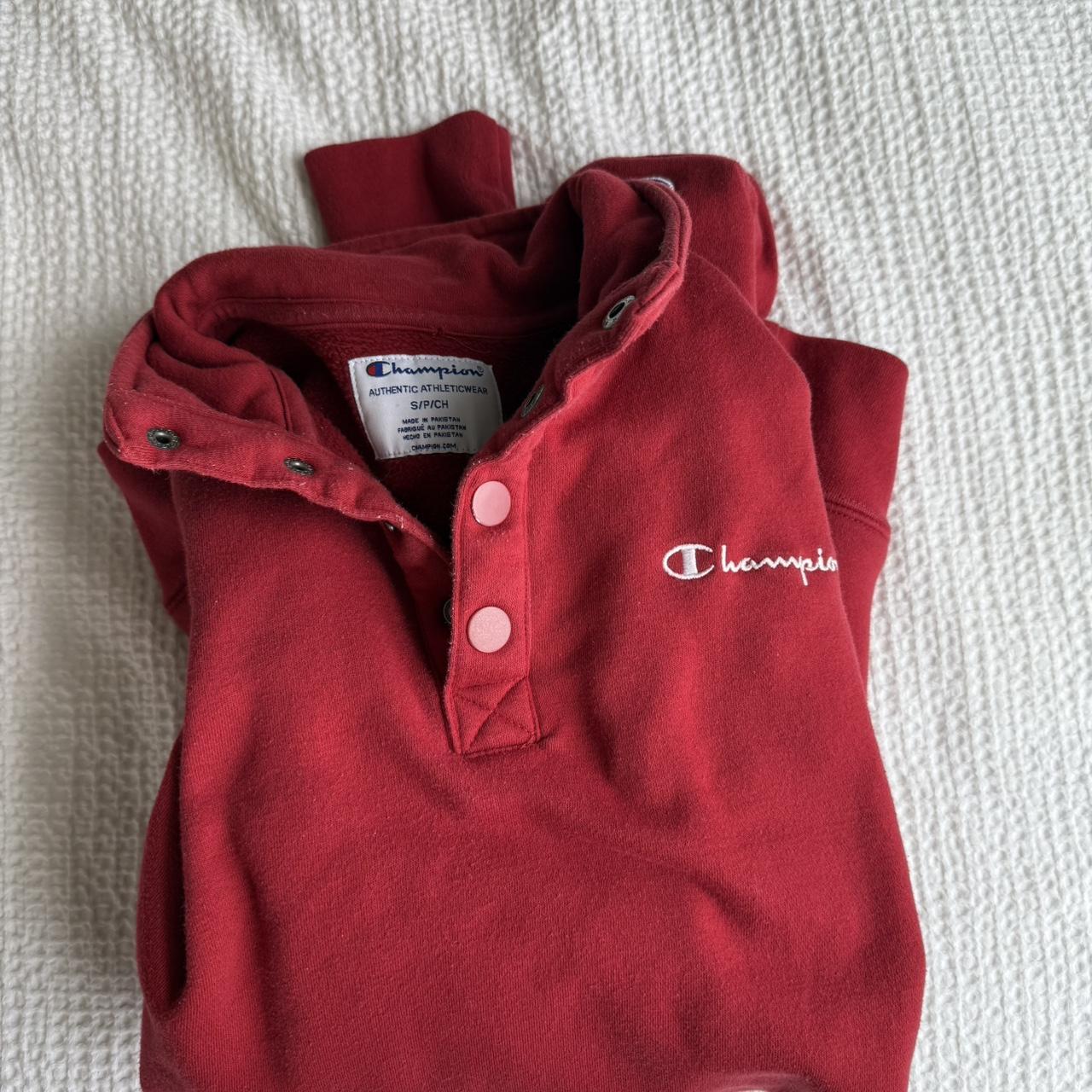 Red Champion quarter button up sweatshirt. - Depop