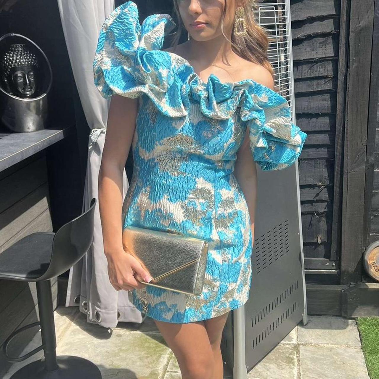 Blue & Gold Ruffle dress Races dress Bought for... - Depop