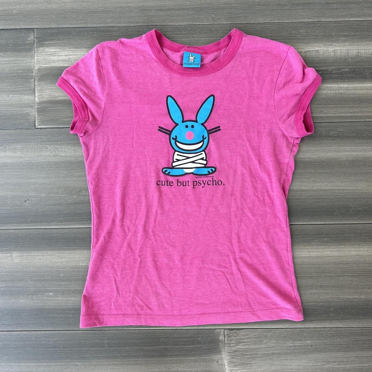 pink cute but psycho happy bunny baby tee tshirt... - Depop