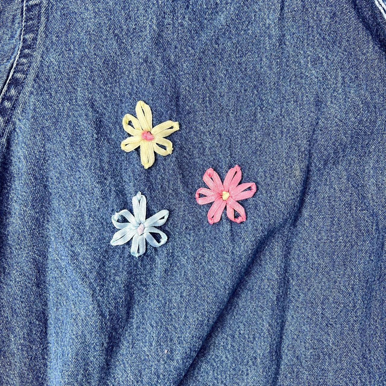 Denim flower embroidered button down. - Depop
