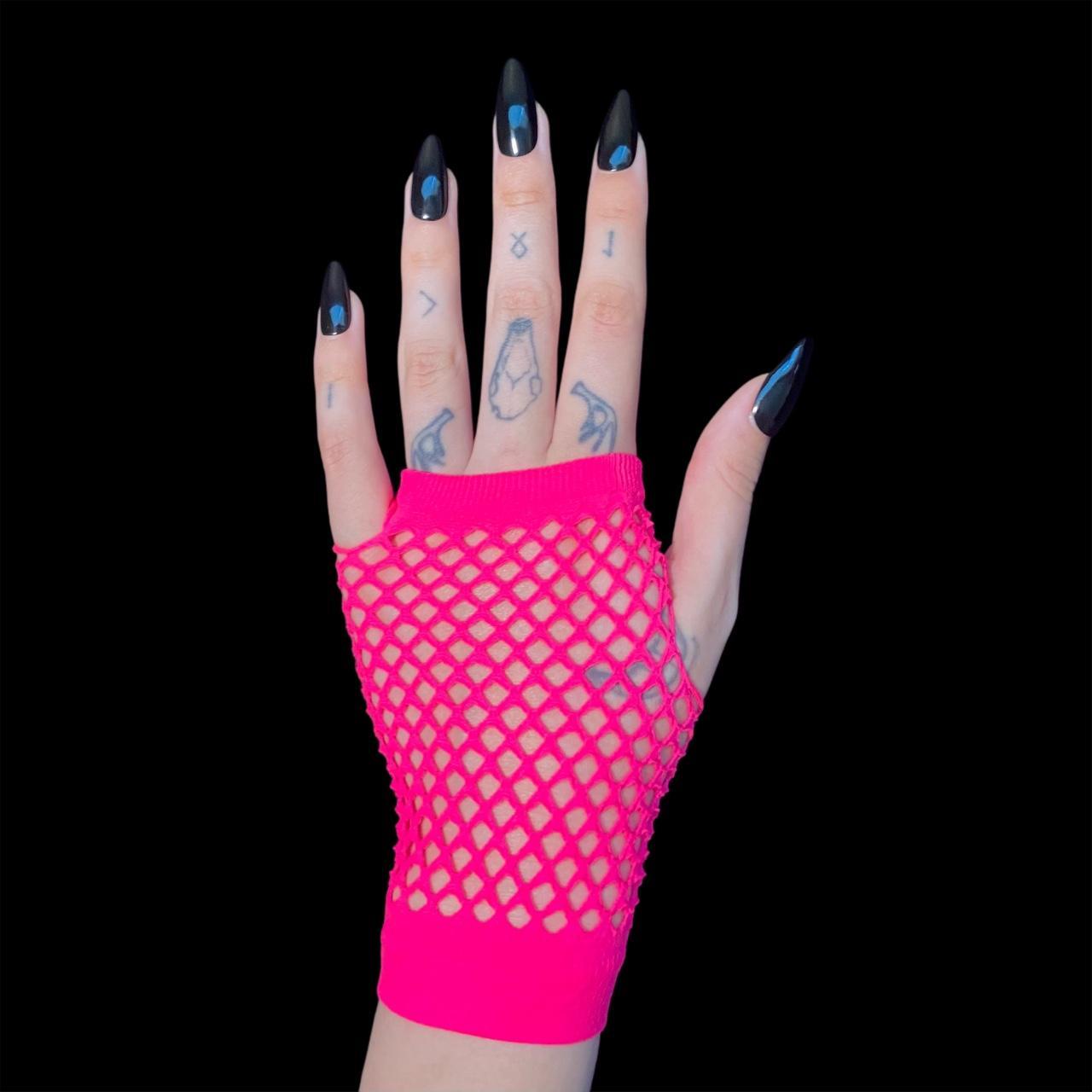 Neon Pink Short Fishnet Fingerless... - Depop