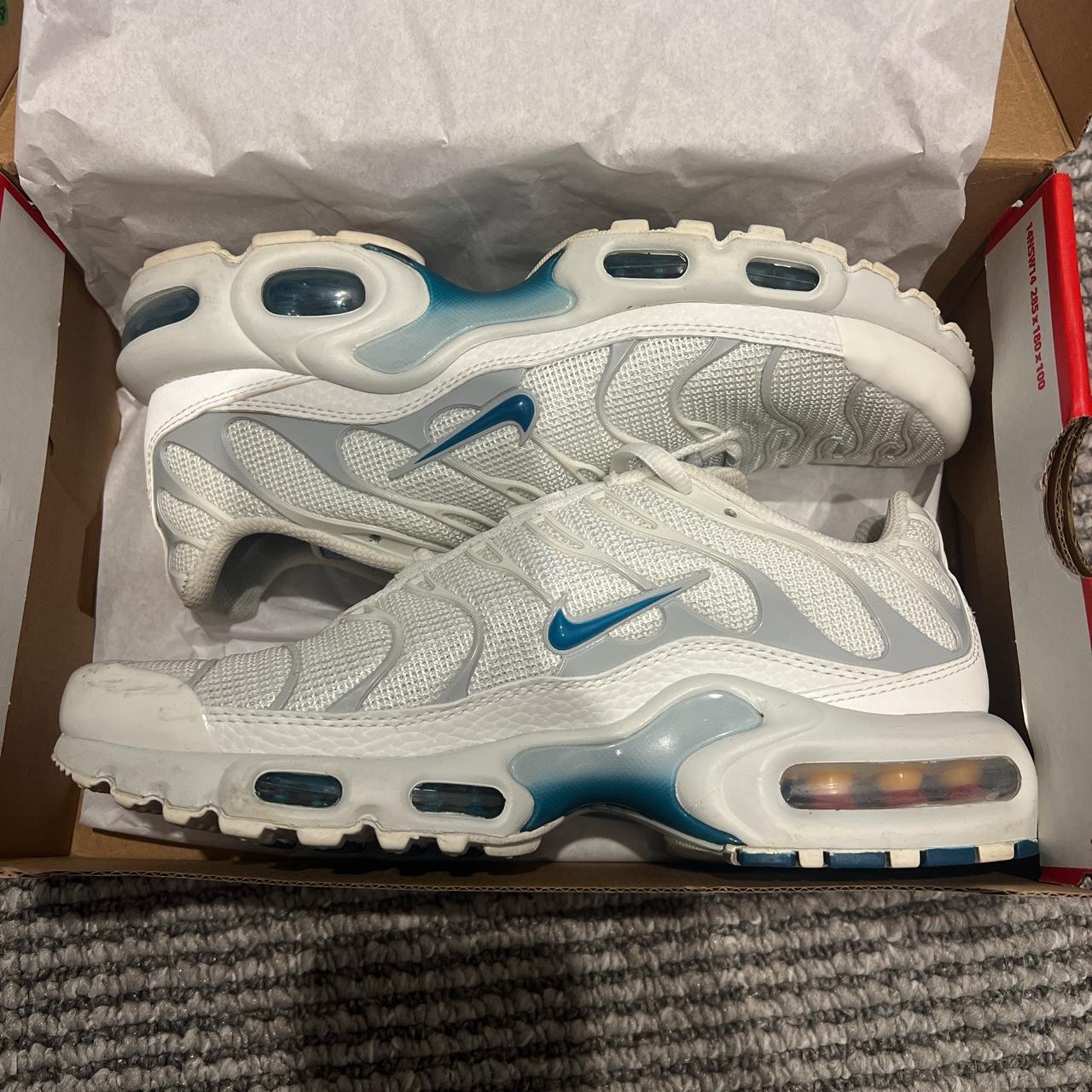 women’s white and blue nike tns size 7 worn twice.... - Depop