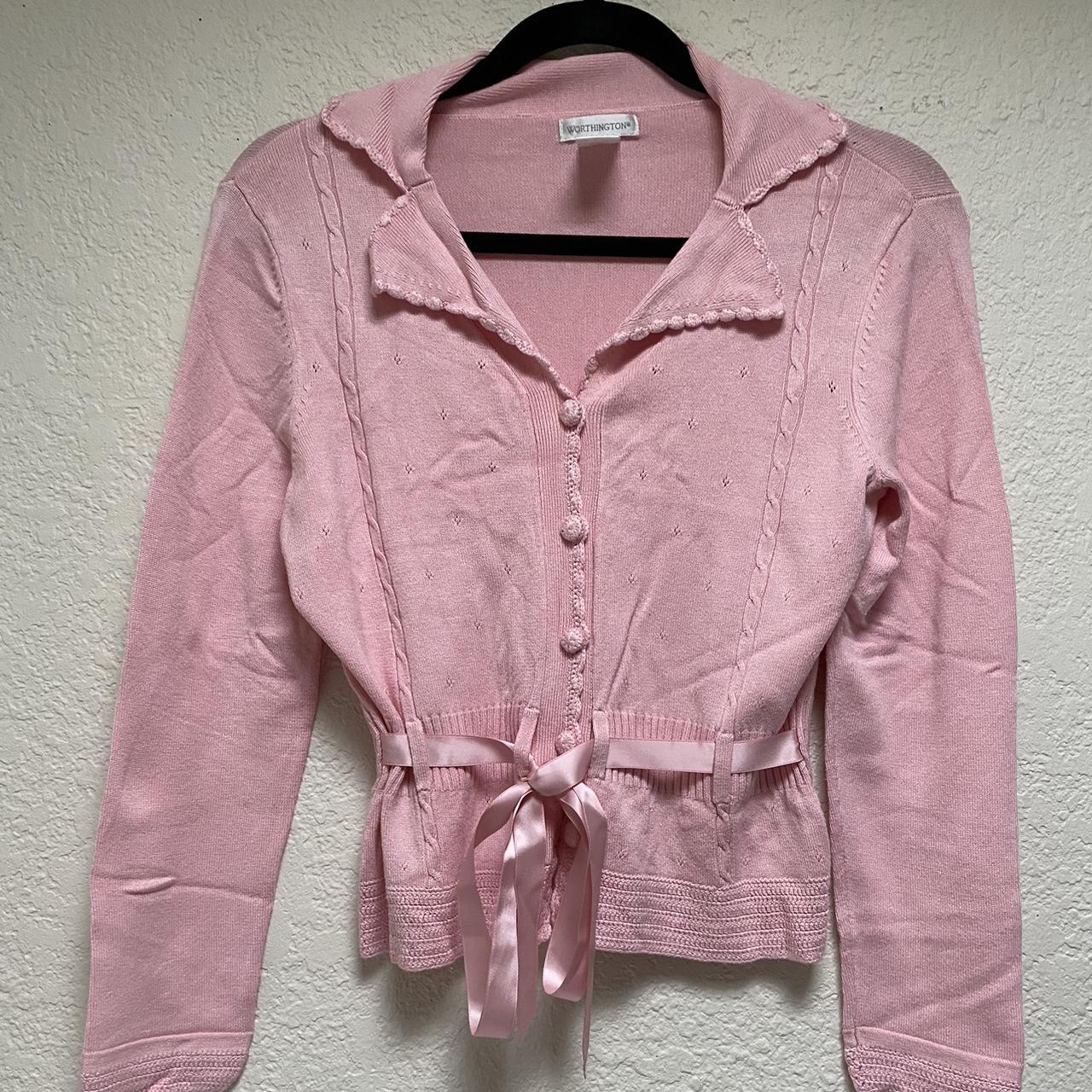 Cute coquette pink ribbon tie cardigan #coquette - Depop