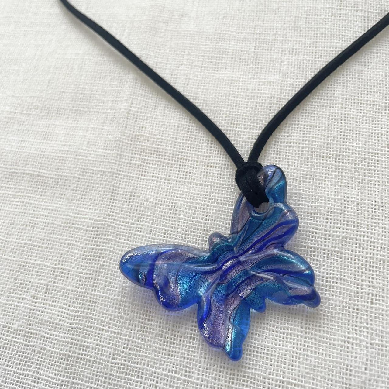 Glass Butterfly Pendant Necklace 🦋 Adorable... - Depop
