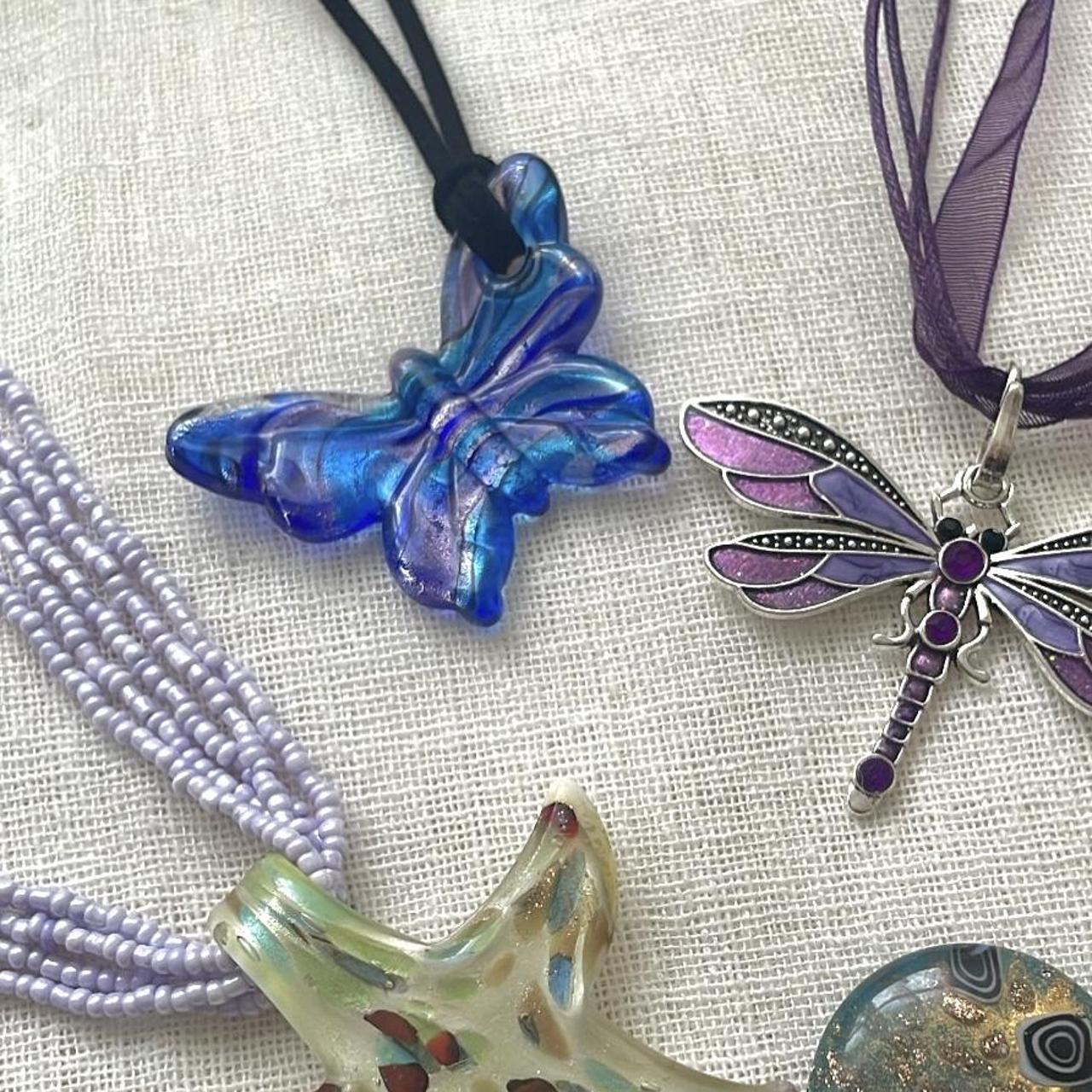 Glass Butterfly Pendant Necklace 🦋 Adorable... - Depop