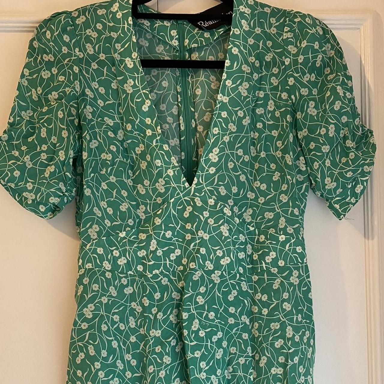 Réalisation Par Women's Blue and Green Dress | Depop