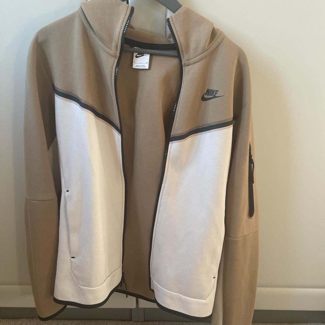 Brown and white Nike Tech Fleece - Depop