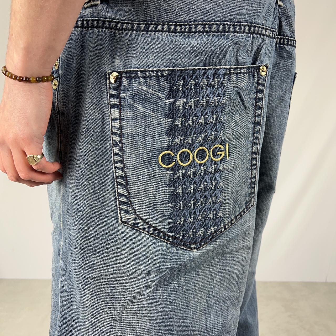 Coogi embroidered hip hop baggy denim jeans in... - Depop