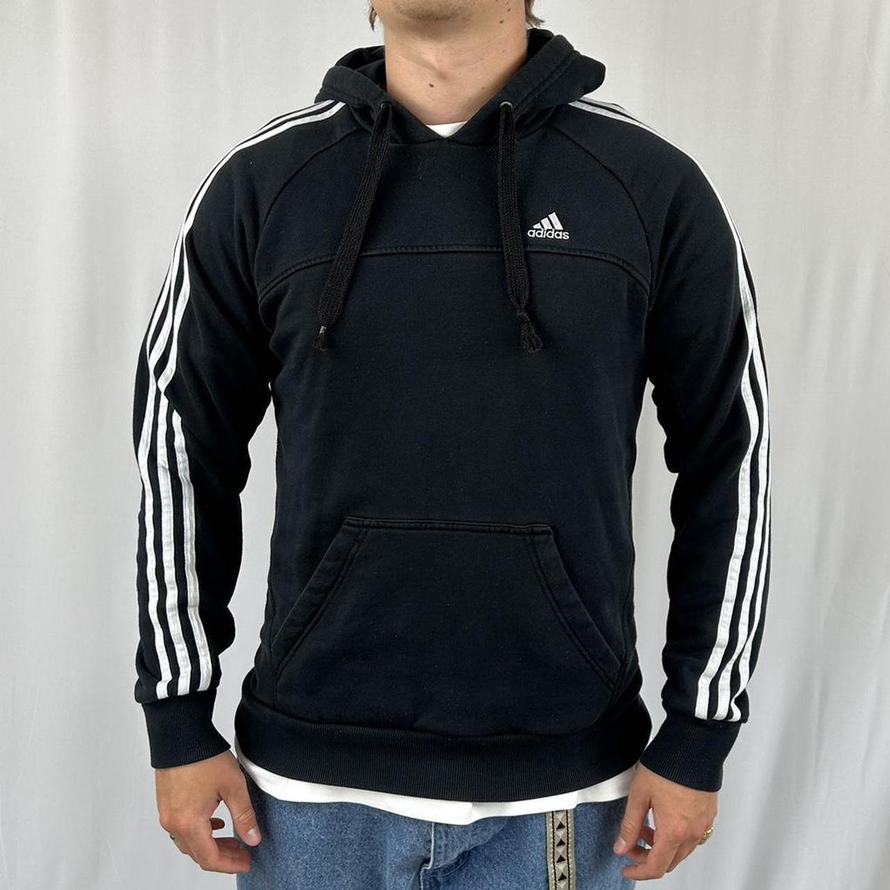 Adidas embroidered tri stripe hoodie in black and... - Depop