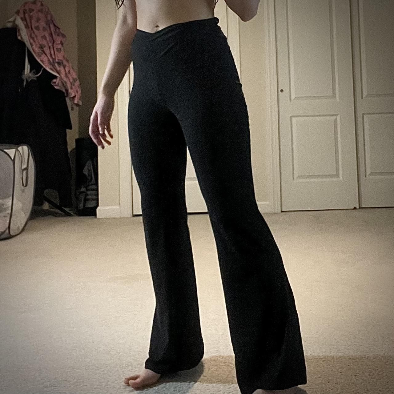 black flared yoga pants; high waisted made with... | Depop