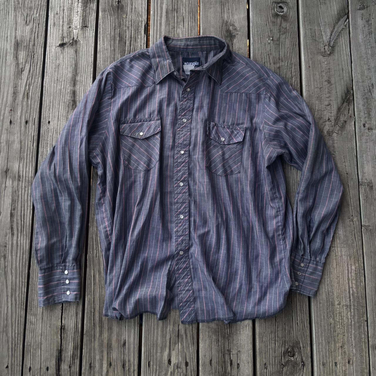 Blue Wrangler button-up shirt with a western vibe... | Depop
