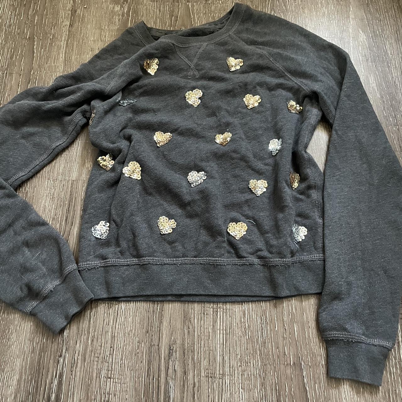 Kids small grey and sequin heart sweater - Depop