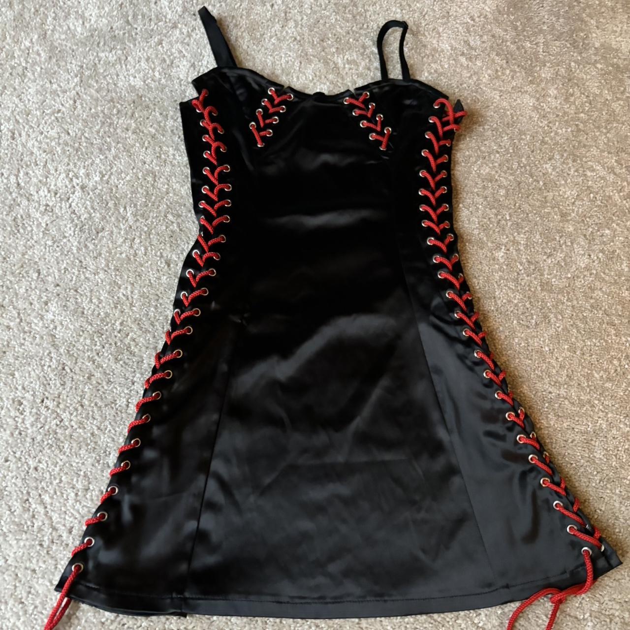 dollskill current mood red and black lace up mini... - Depop