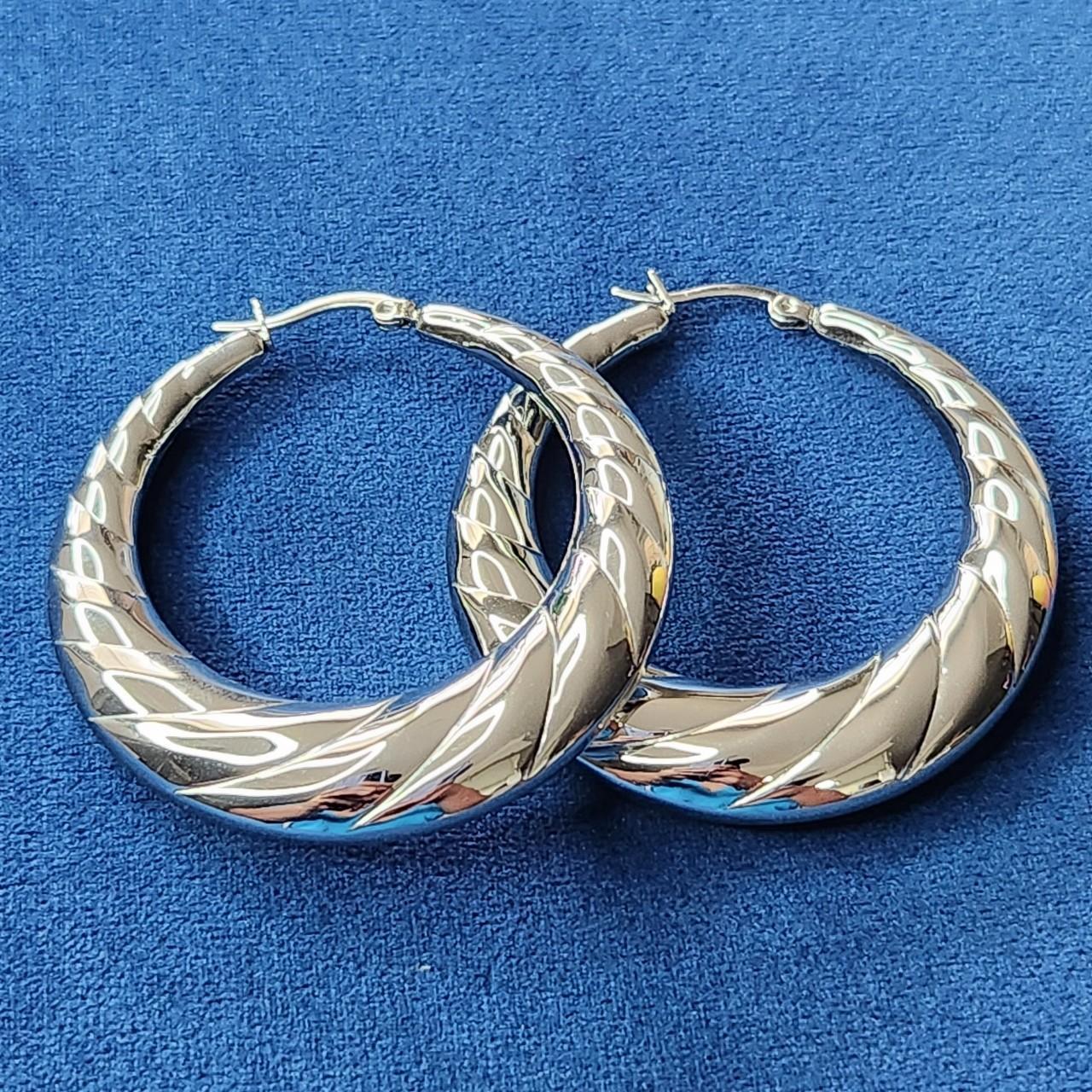 Vintage 90s Braided Silver Hoop Earrings In... - Depop