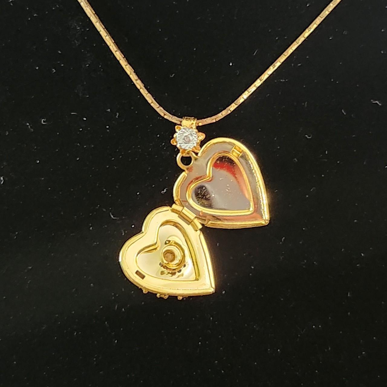 Vintage 80s Red Rhinestone Dainty Heart Locket Gold... - Depop