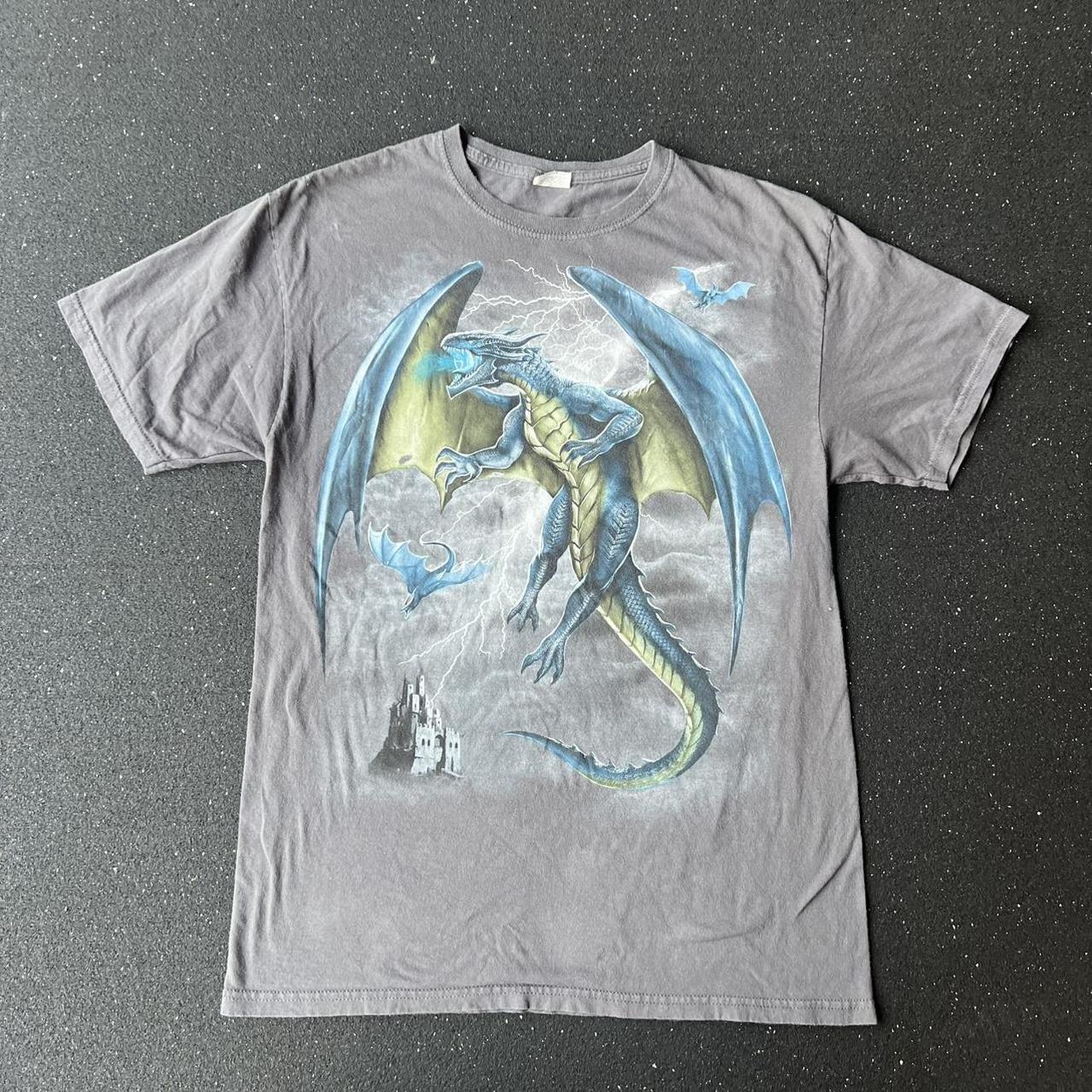 Y2K Dragon Blue lightning Shirt Size Medium -... | Depop