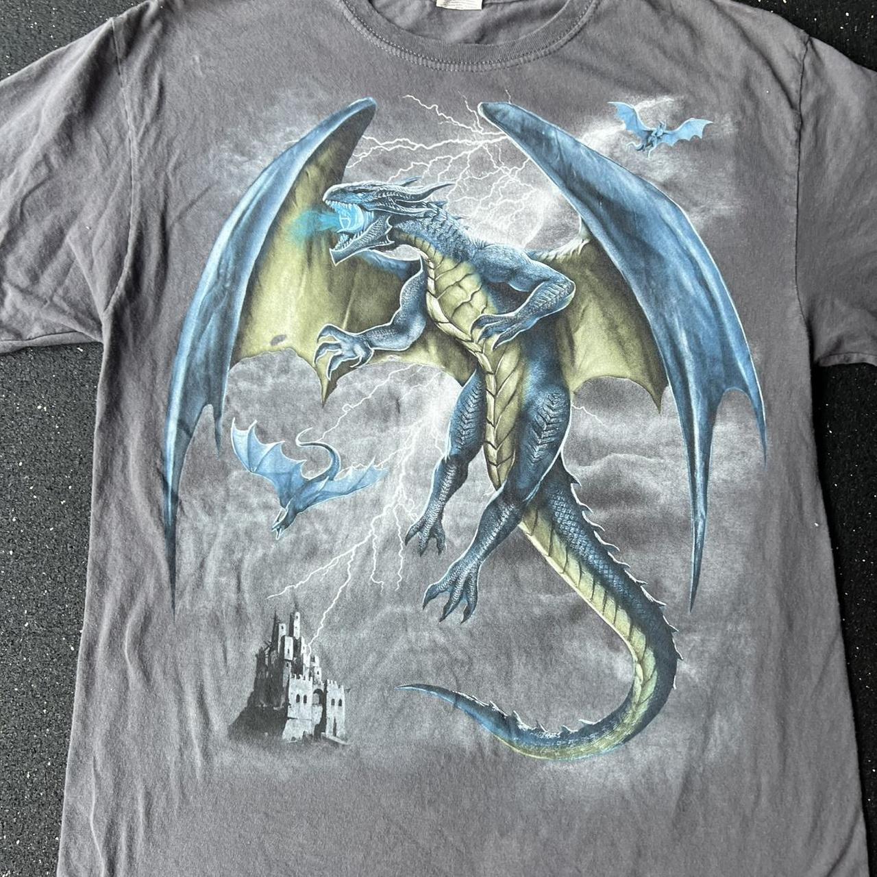 Y2K Dragon Blue lightning Shirt Size Medium -... | Depop