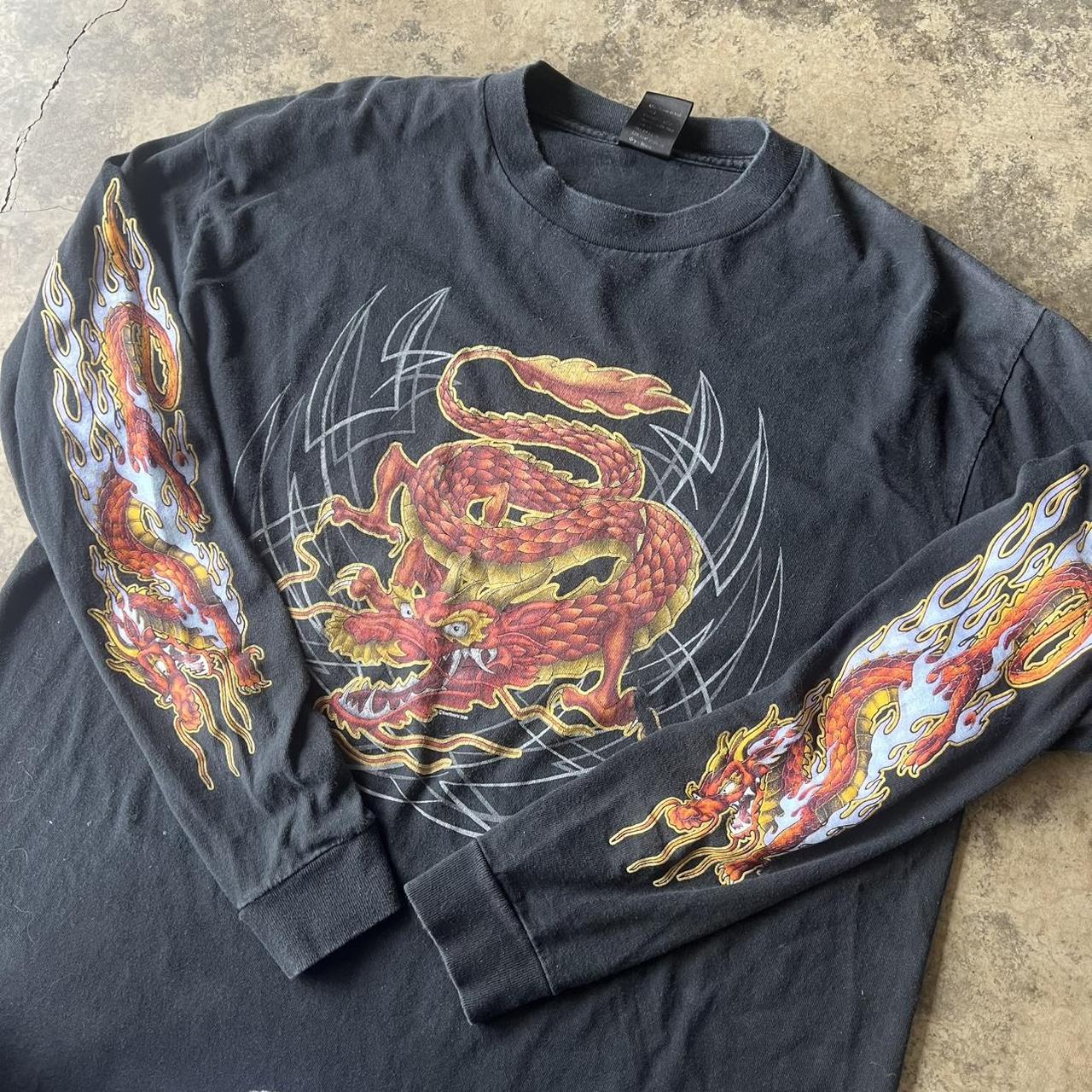 Y2K Dragon Flame Grunge Longsleeve - Size Large -... | Depop