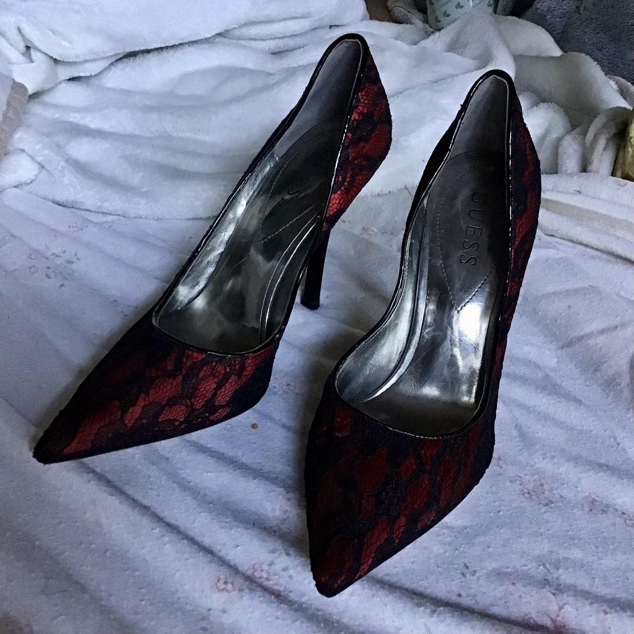 Guess, red and black lace vampire pumps #gothic... - Depop