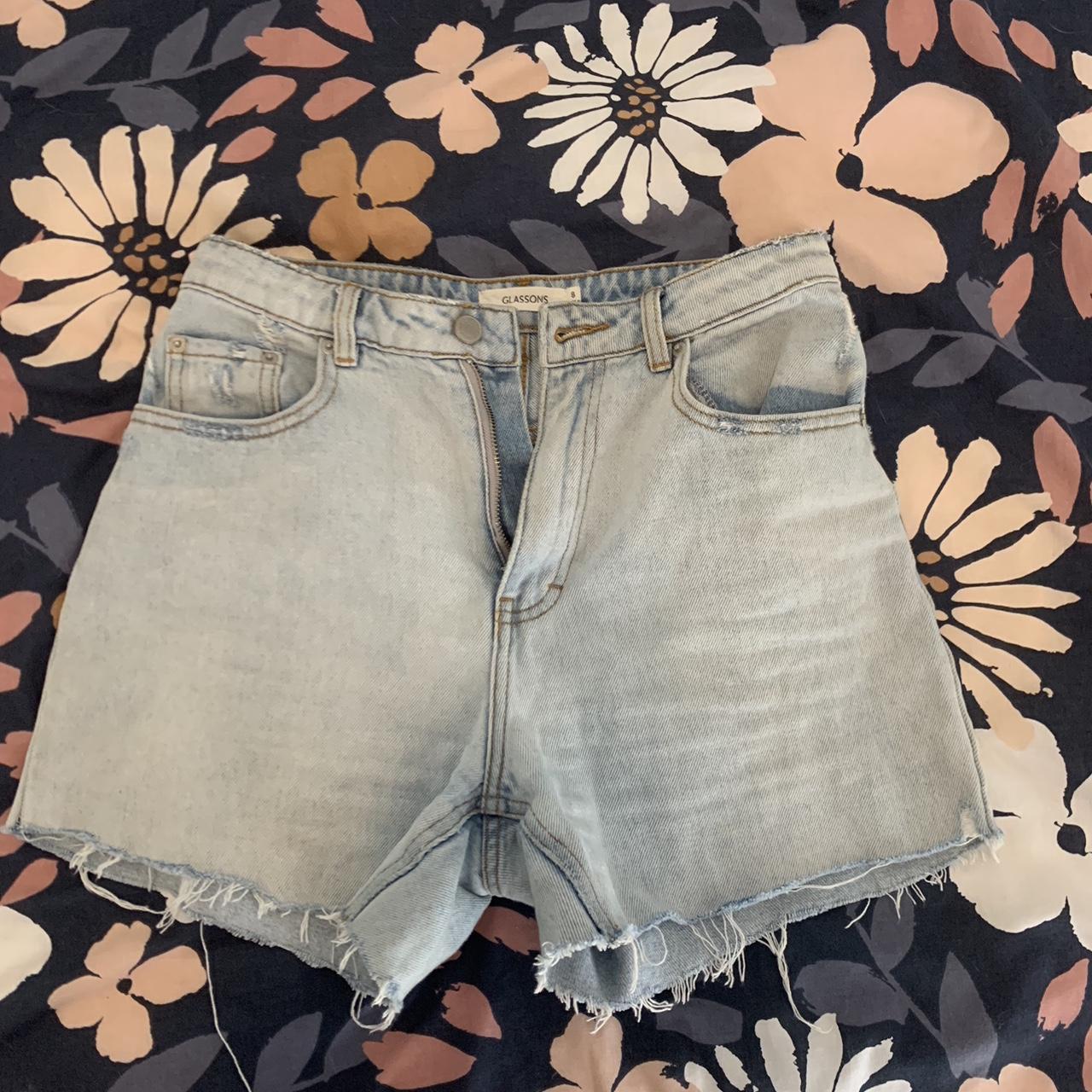 glassons light blue high waisted denim shorts size 8 - Depop