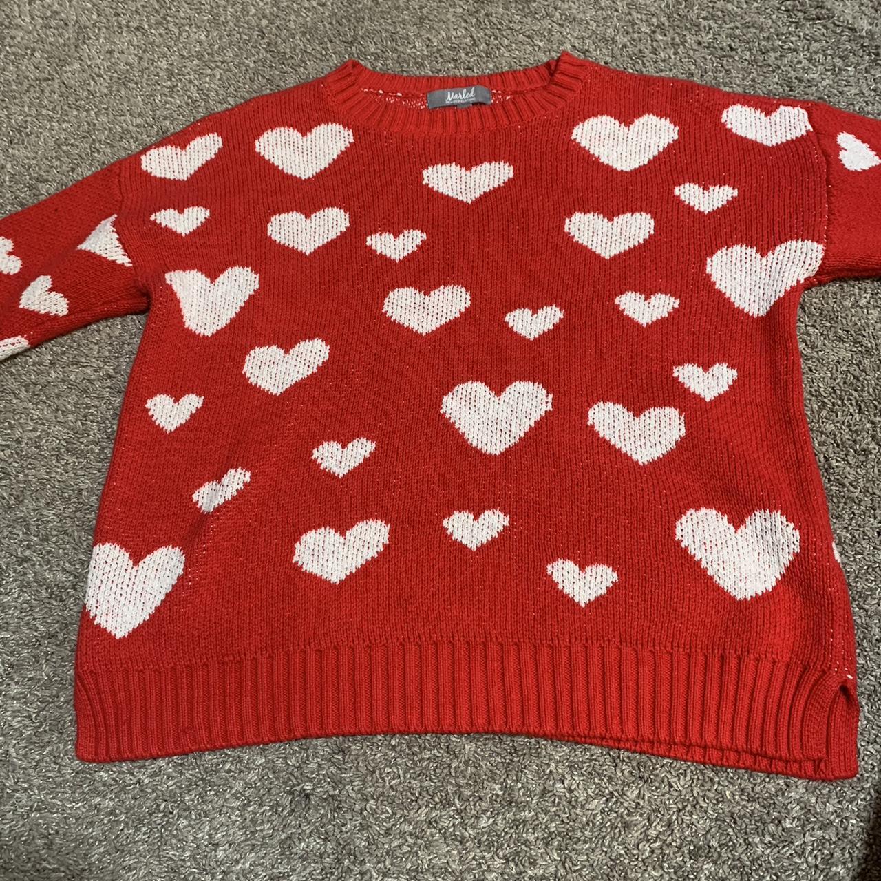 size medium knitted red heart sweater - Depop