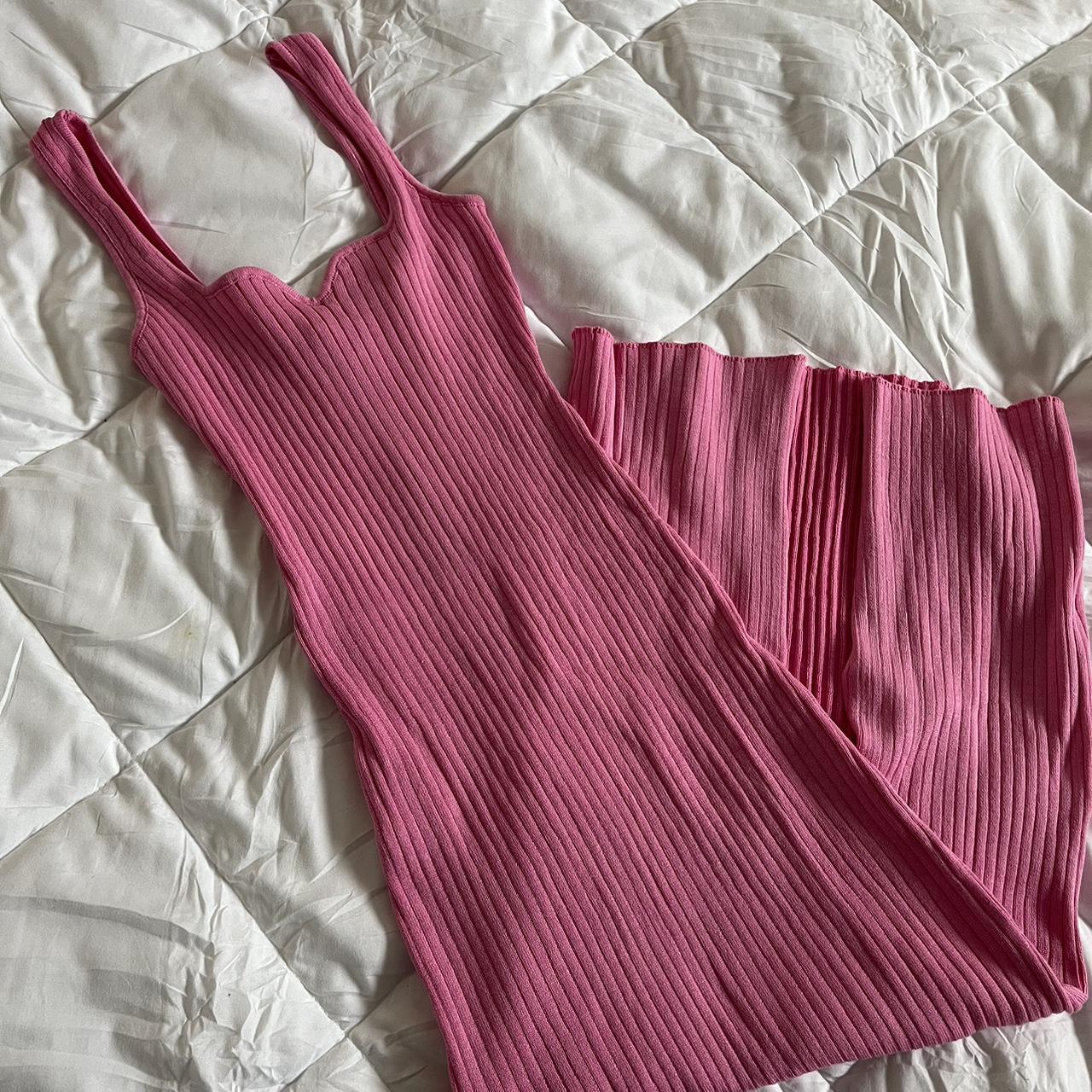 Pink dress with slit, size medium but can fit both s... - Depop