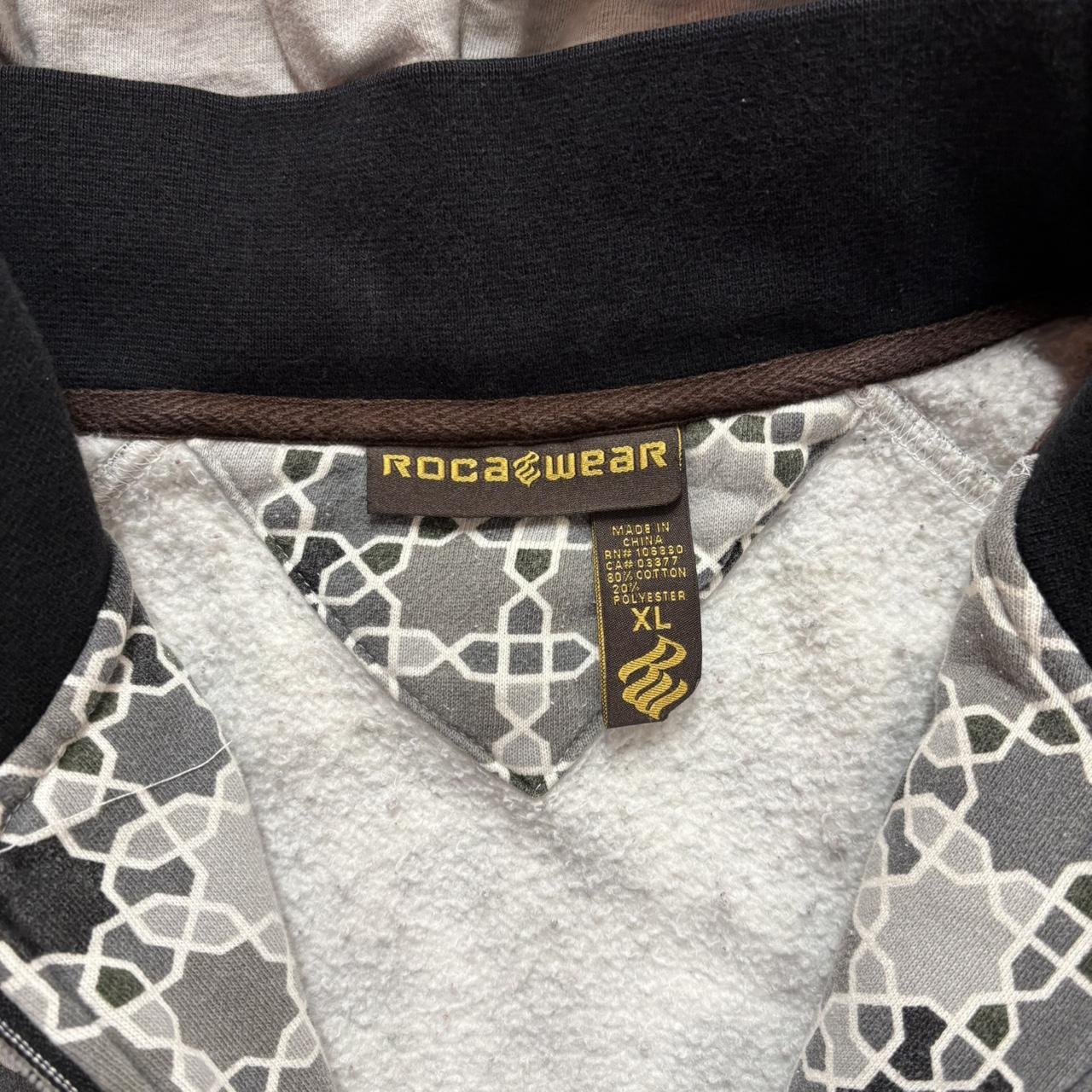 2010 Rocawear Black/White/Grey Pattern Logo Zip Up... - Depop