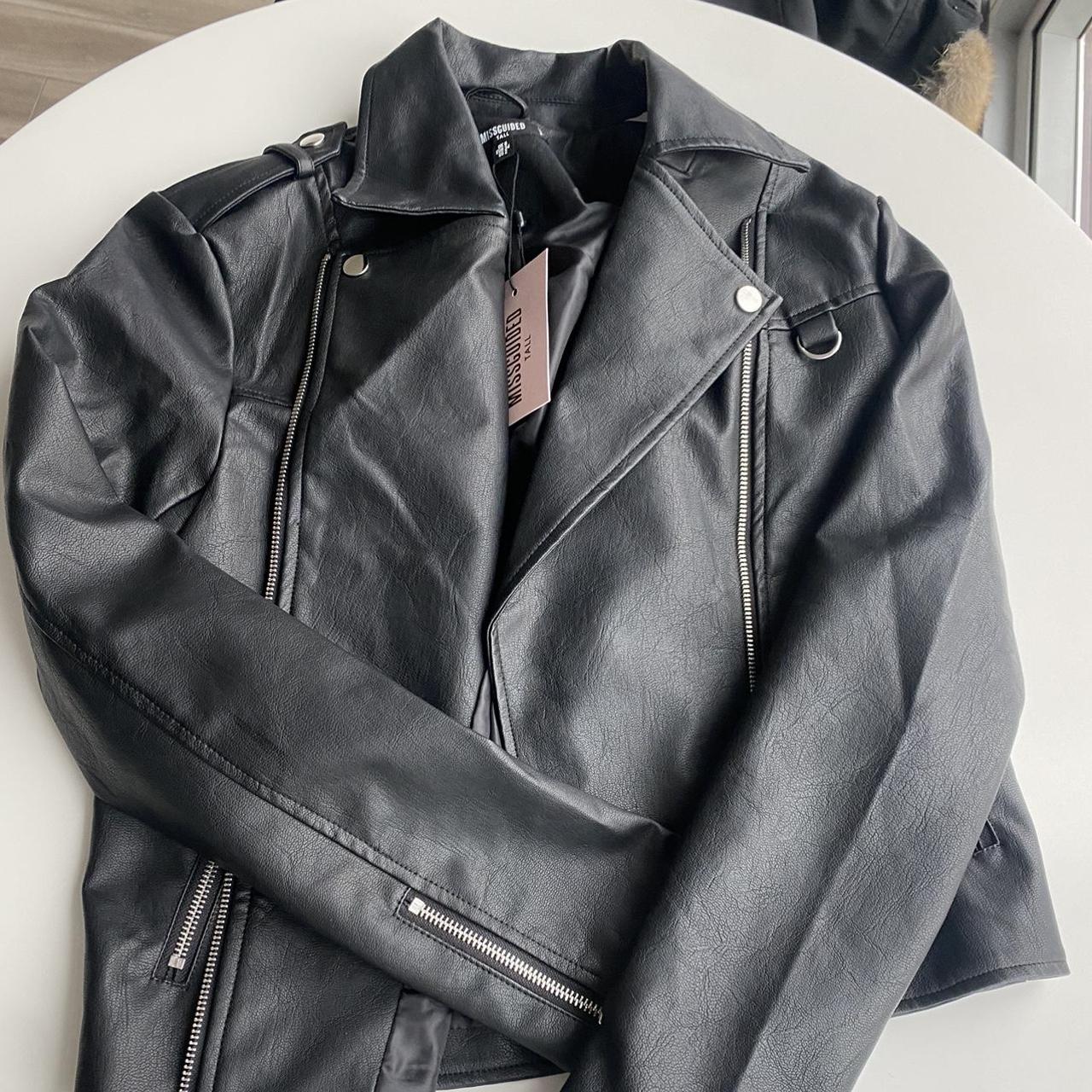 Missguided black leather jacket - brand new, never... - Depop