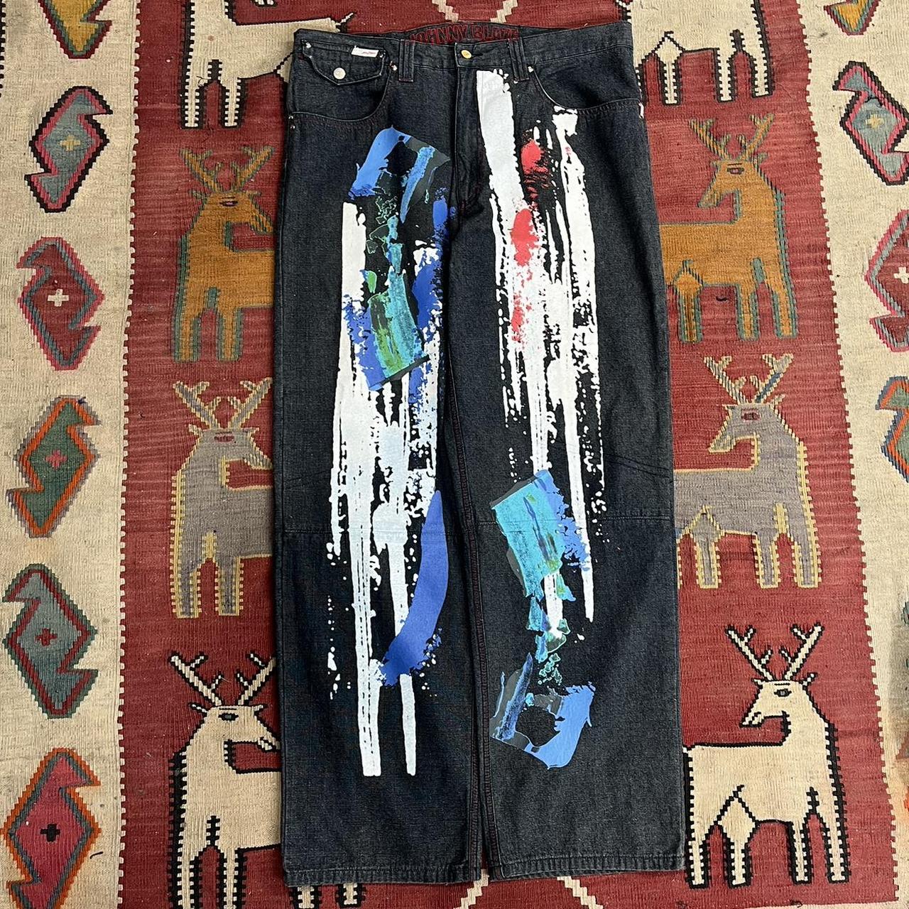 VTG 90s Y2K Johnny Blaze Paint Splatter Design Black... - Depop