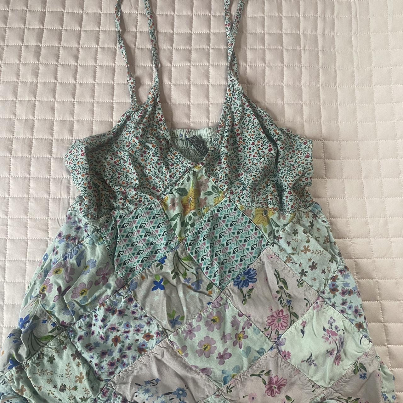 Floral Patchwork Blue Tank Top includes a hidden... - Depop