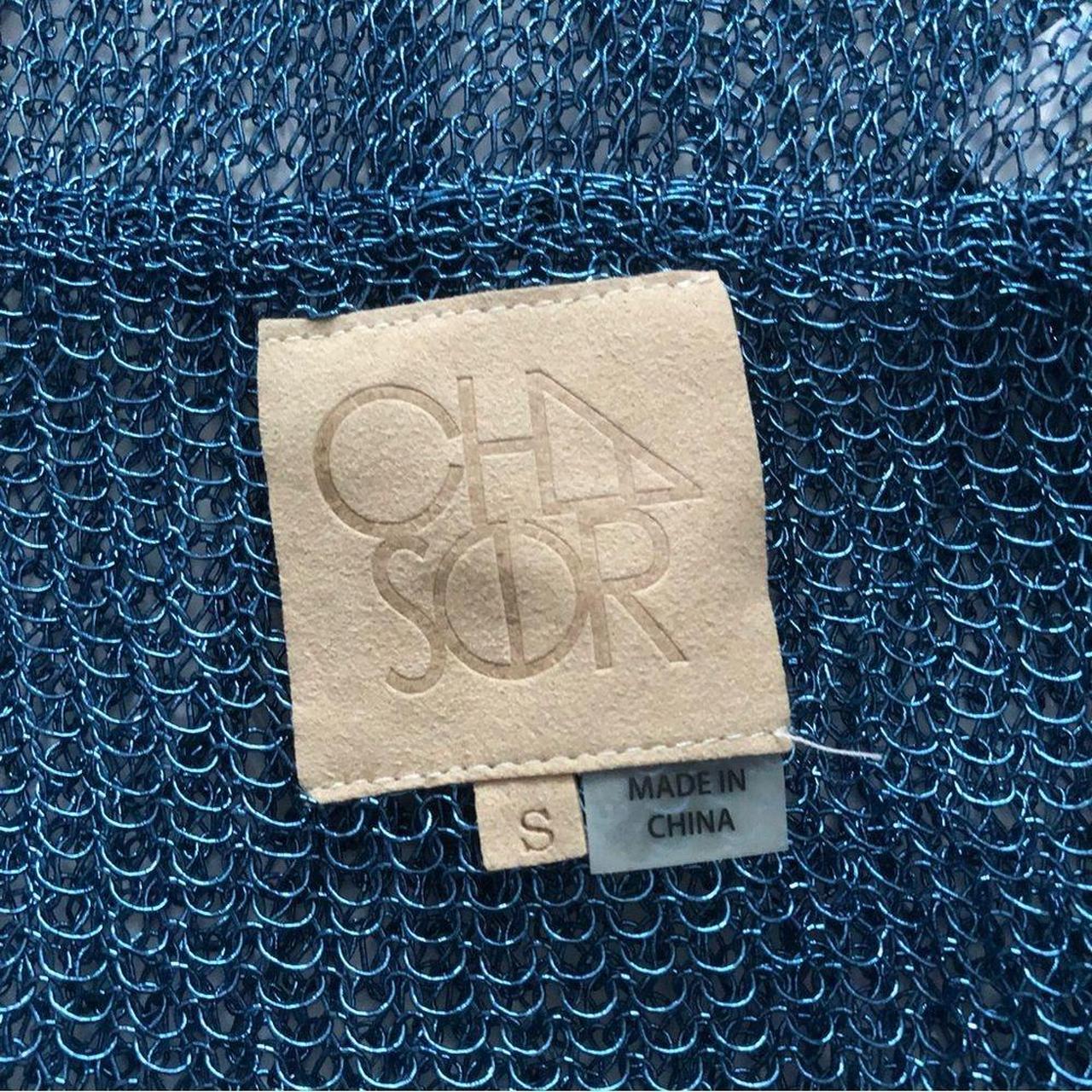 Chaser Blue Metallic Open Knit Mesh Long Sleeve Top... | Depop