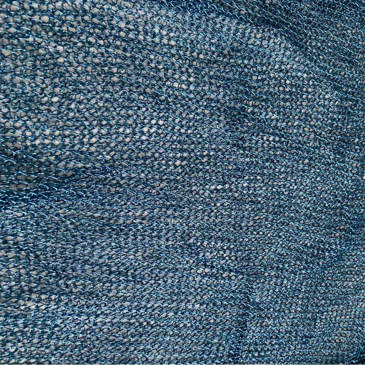 Chaser Blue Metallic Open Knit Mesh Long Sleeve Top... | Depop